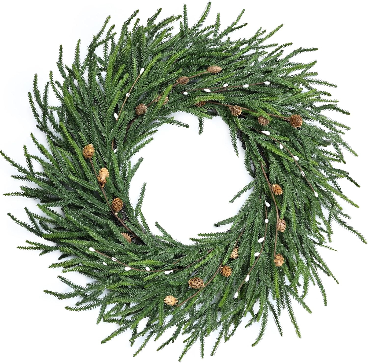 KUNPENG 24 Inch Realistic Pine Wreath Christmas Wreaths for Front Door ...