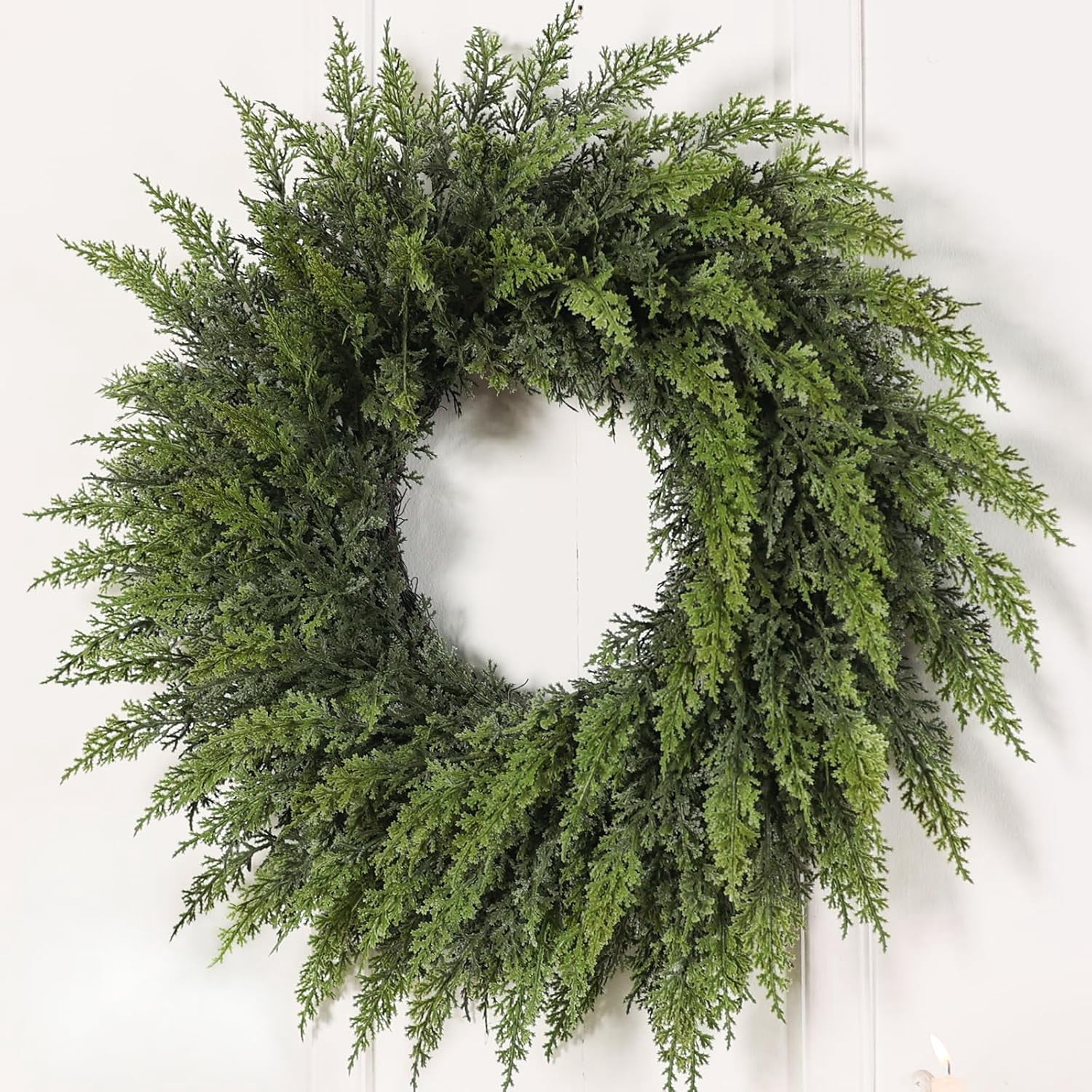 KUNPENG 24" Real Touch Artificial Cedar Wreath - Faux Christmas Wreaths ...