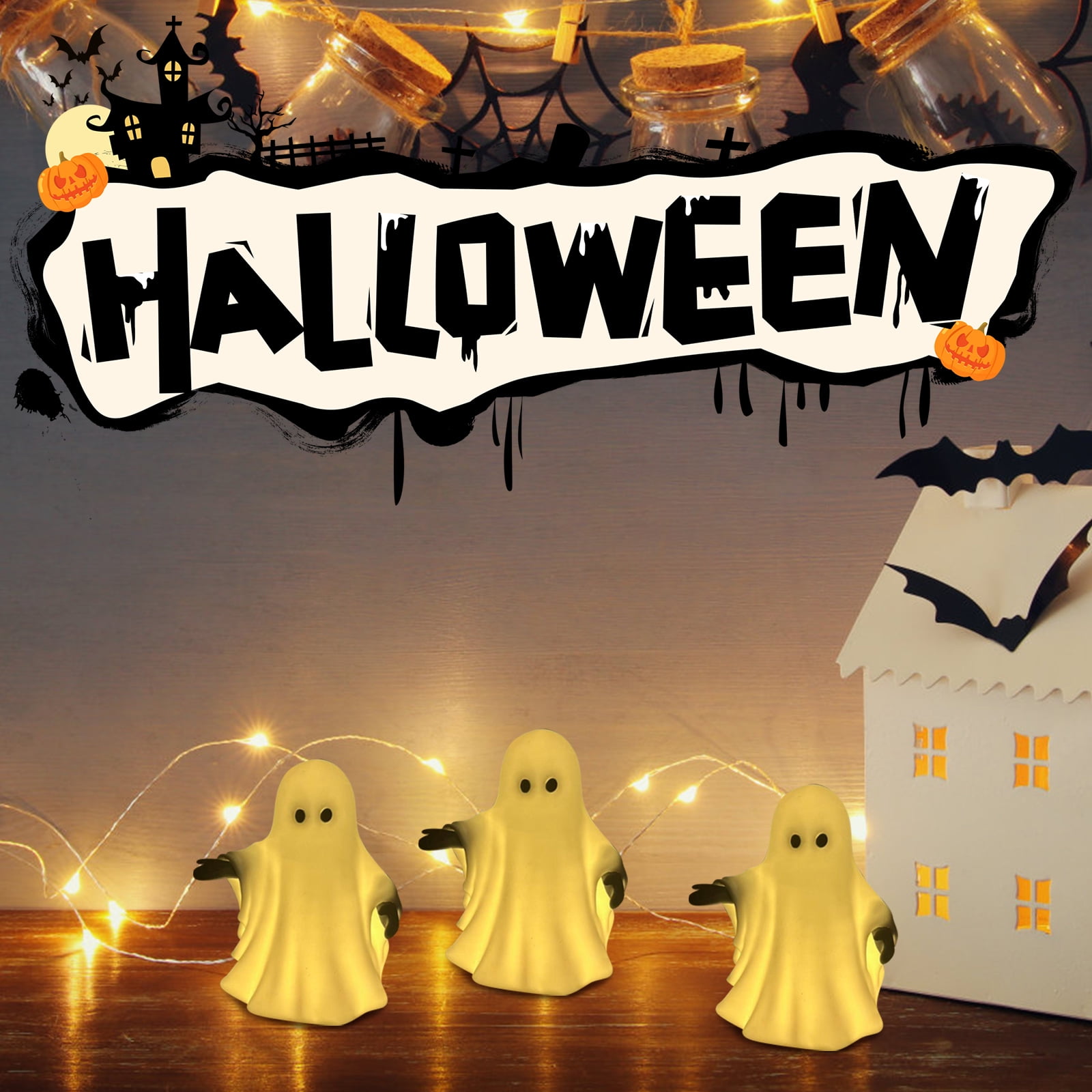 KUNPENG 3" Creative Light Ghost Statue - Mini Halloween Decorations ...