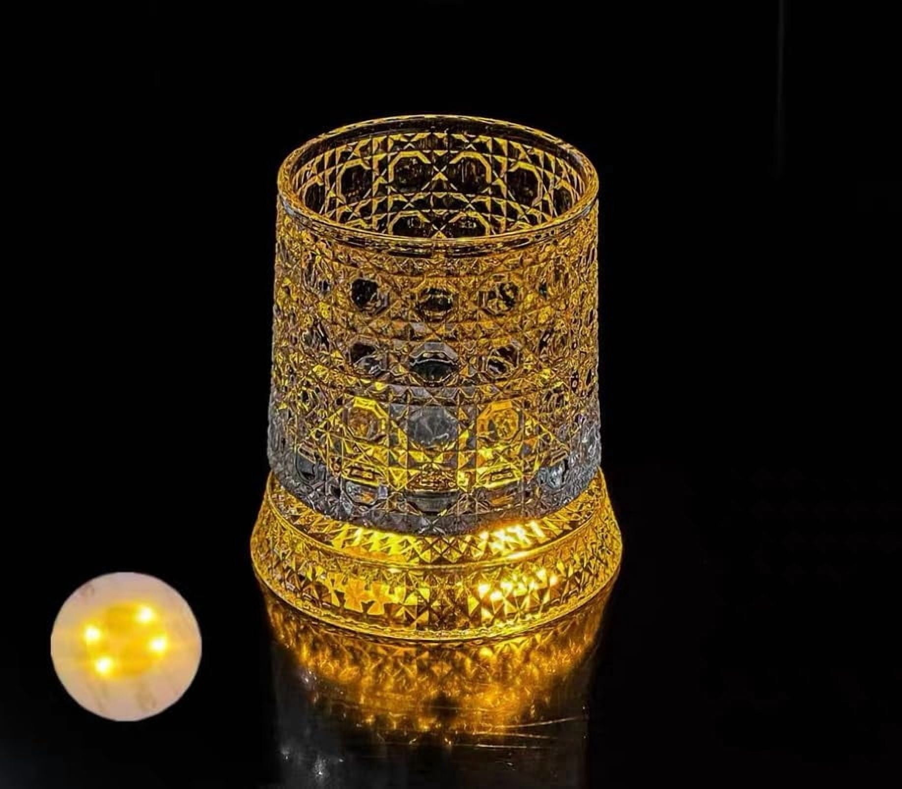 KUNPENG 360 Rotating Whiskey Glass with LED Light, Spinning Crystal ...