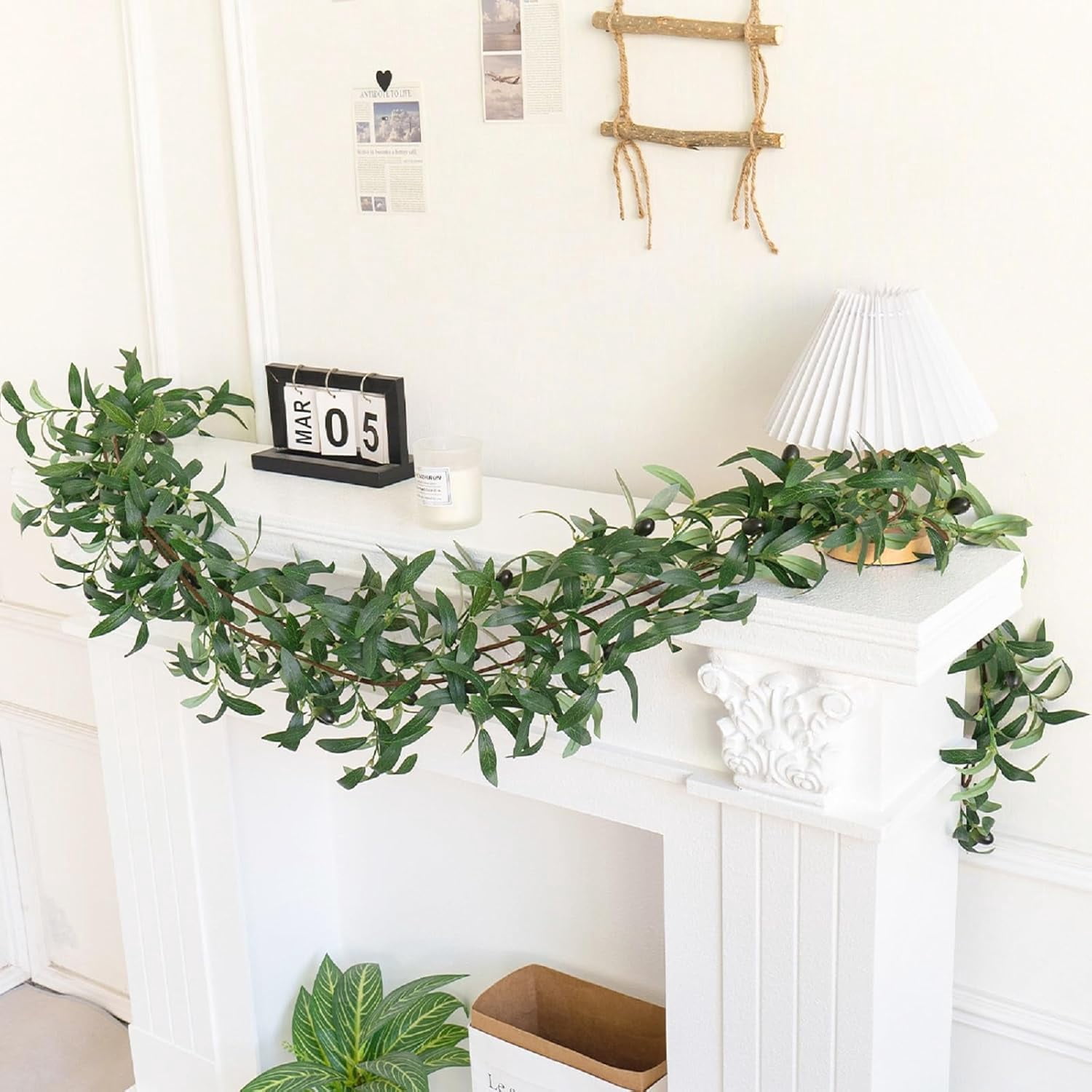 KUNPENG 5.6 FT Realistic Greenery Decorations with Vines, 4pcs Olive ...