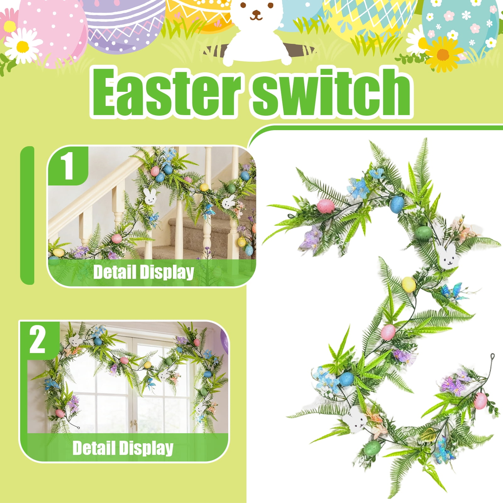 KUNPENG 6ft Easter Garlands with Artificial Fern Leaves and White ...