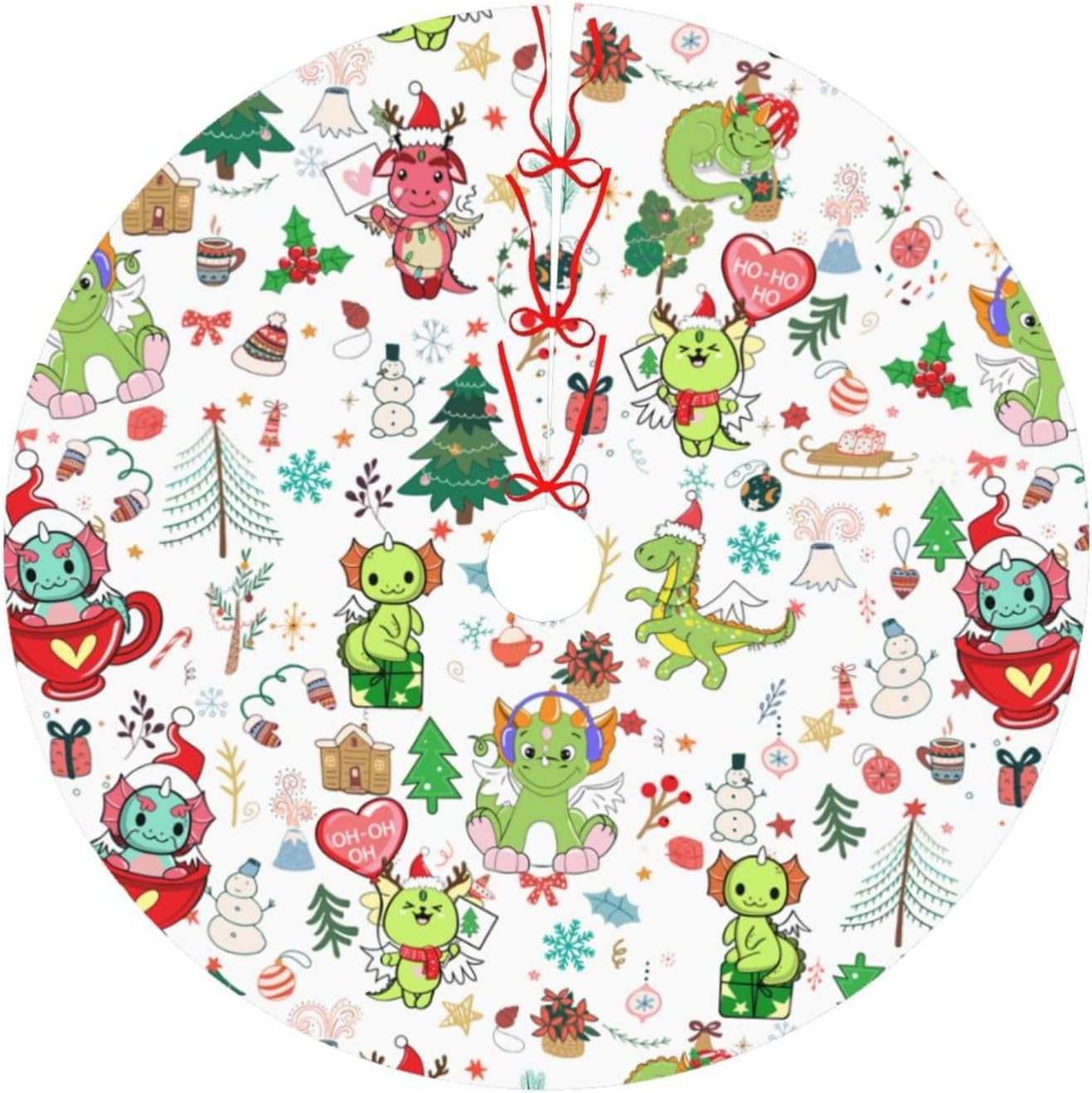KUNPENG Cute Dinosaurs Red Christmas Tree Skirt Animal Tree Skirts ...