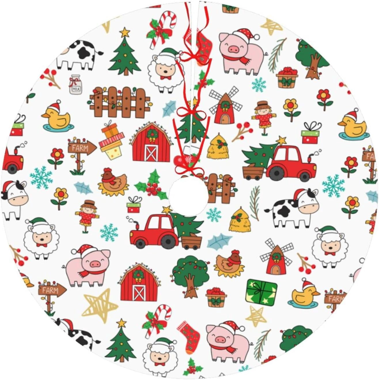 KUNPENG Cute Dinosaurs Red Christmas Tree Skirt Animal Tree Skirts ...