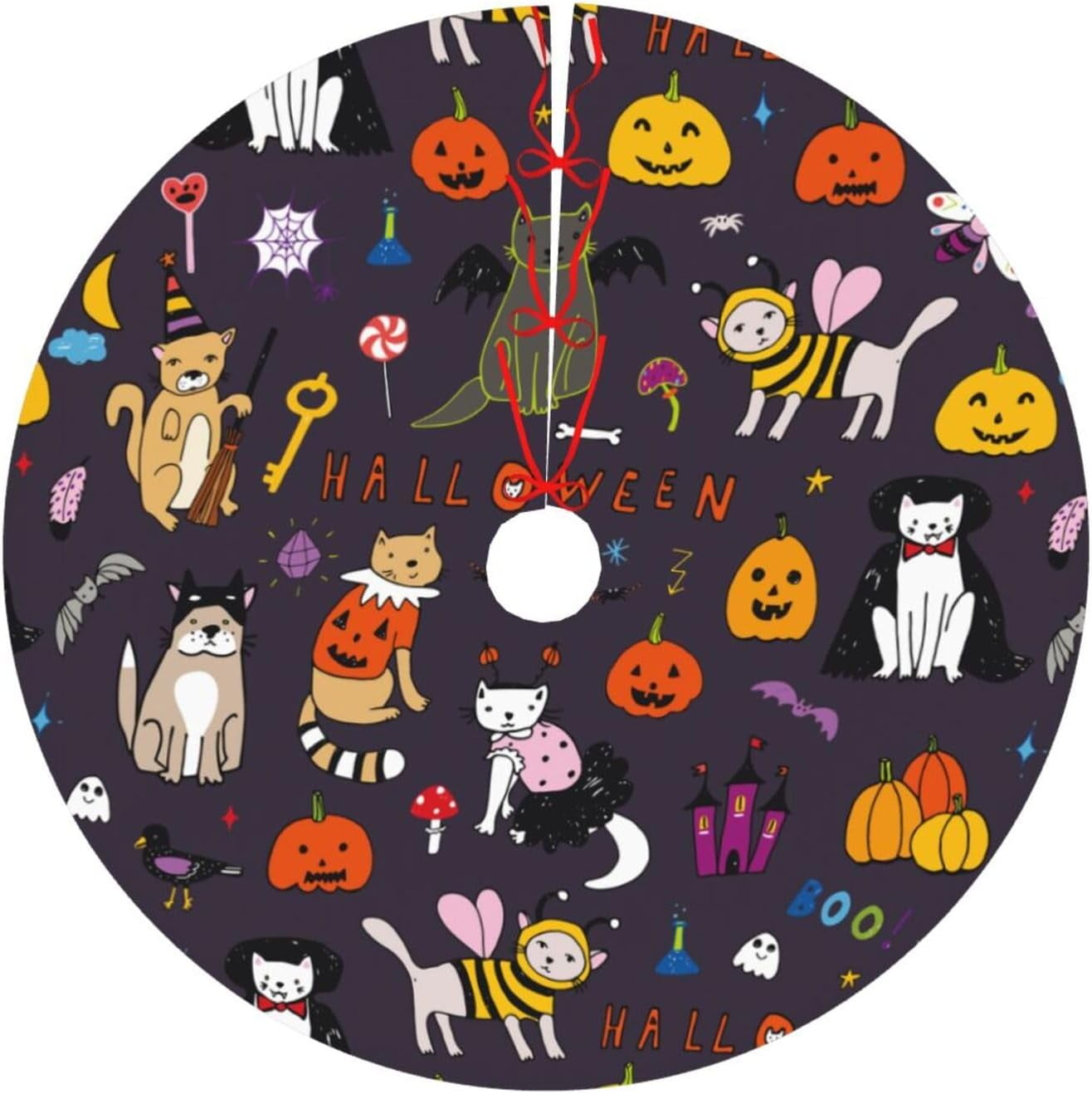 KUNPENG Cute Dinosaurs Red Christmas Tree Skirt Animal Tree Skirts ...