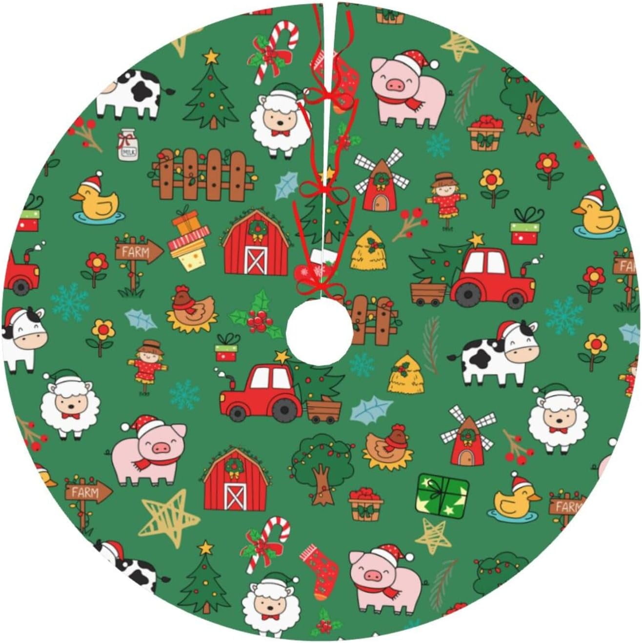 KUNPENG Cute Dinosaurs Red Christmas Tree Skirt Animal Tree Skirts ...