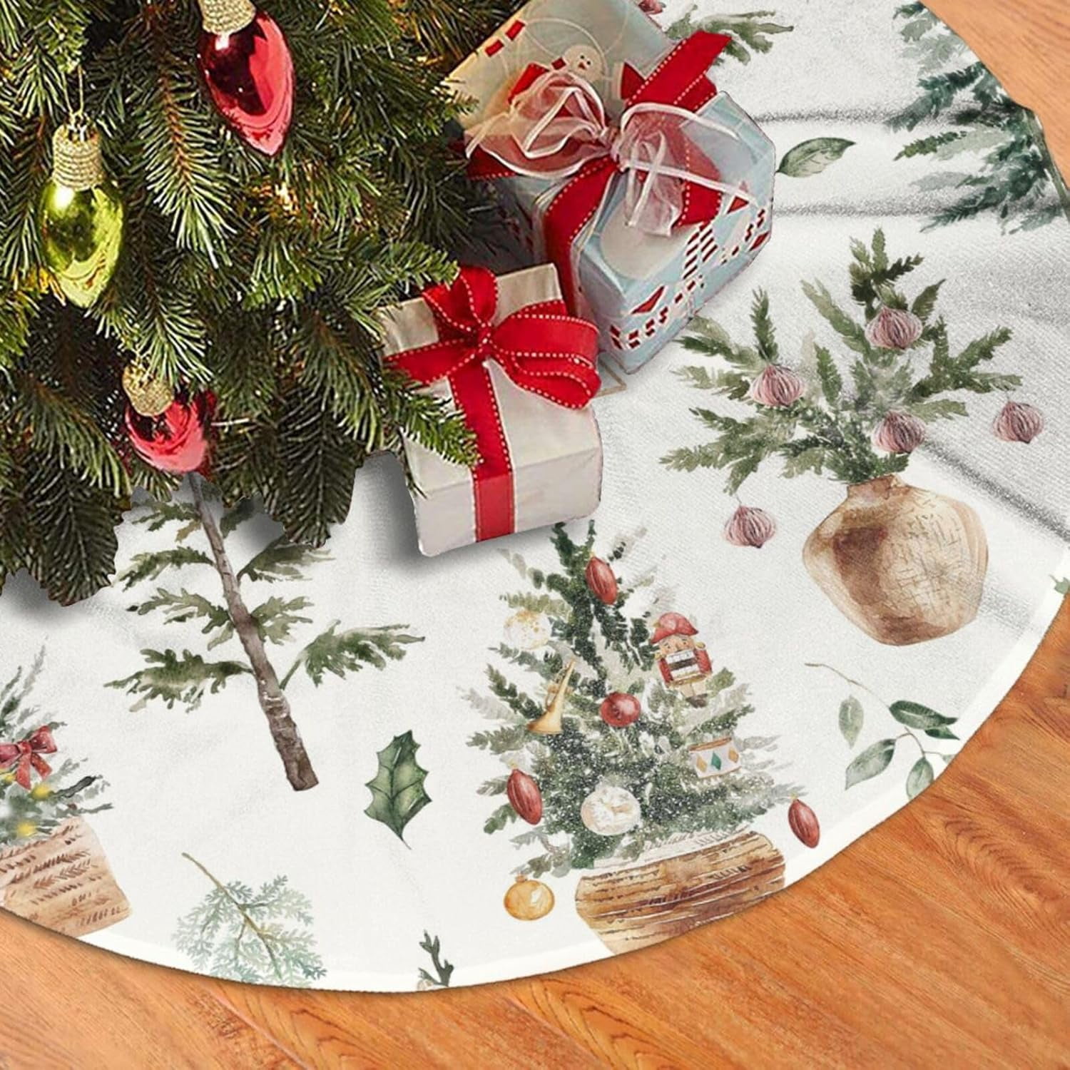 KUNPENG Cute Dinosaurs Red Christmas Tree Skirt Animal Tree Skirts ...