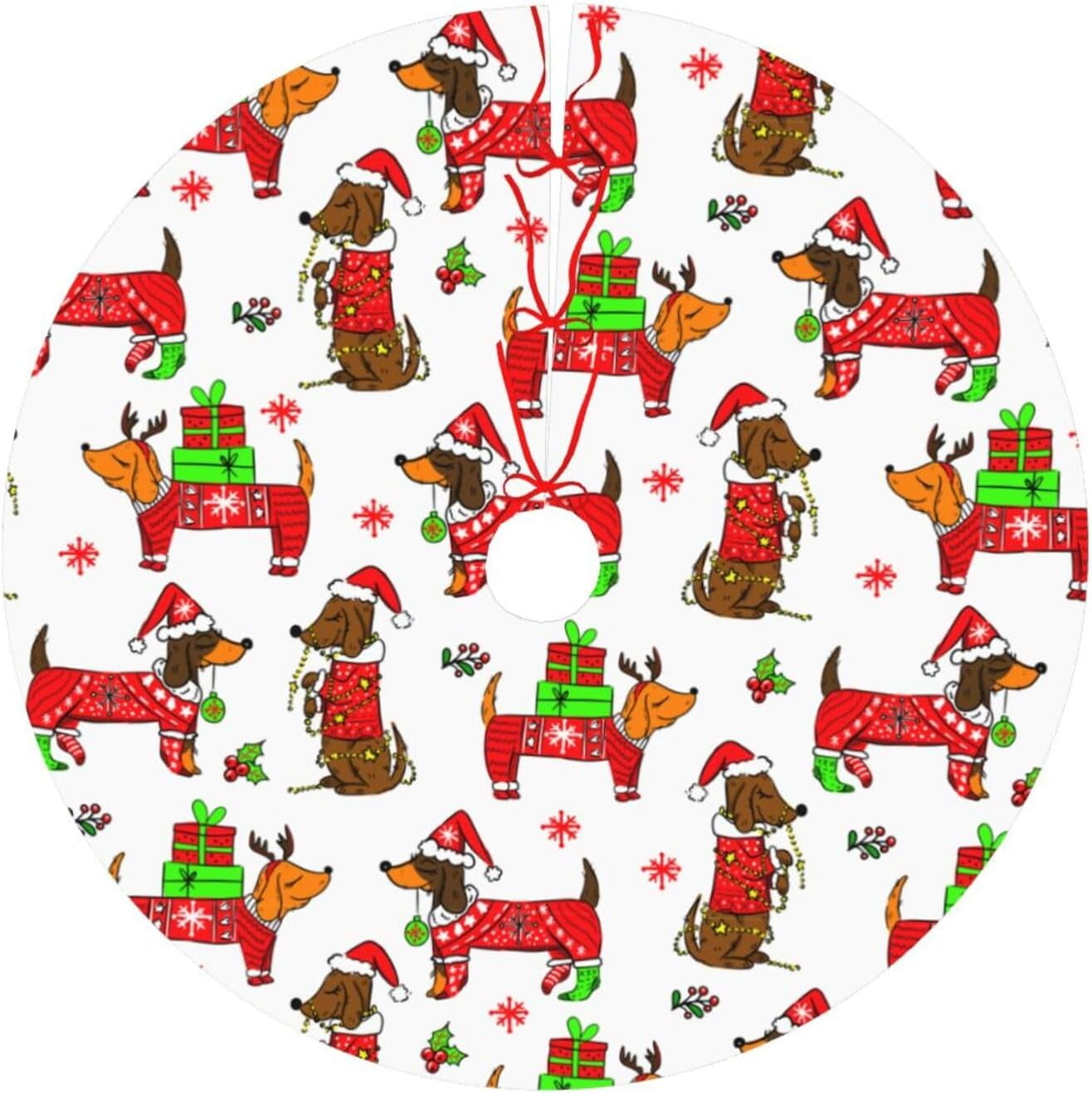 KUNPENG Cute Dinosaurs Red Christmas Tree Skirt Animal Tree Skirts ...