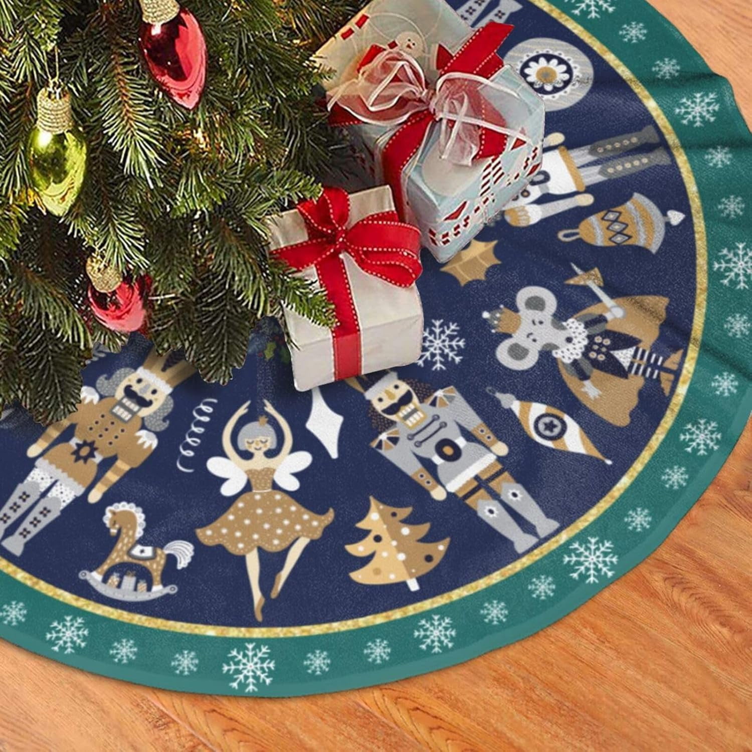 KUNPENG Cute Dinosaurs Red Christmas Tree Skirt Animal Tree Skirts ...