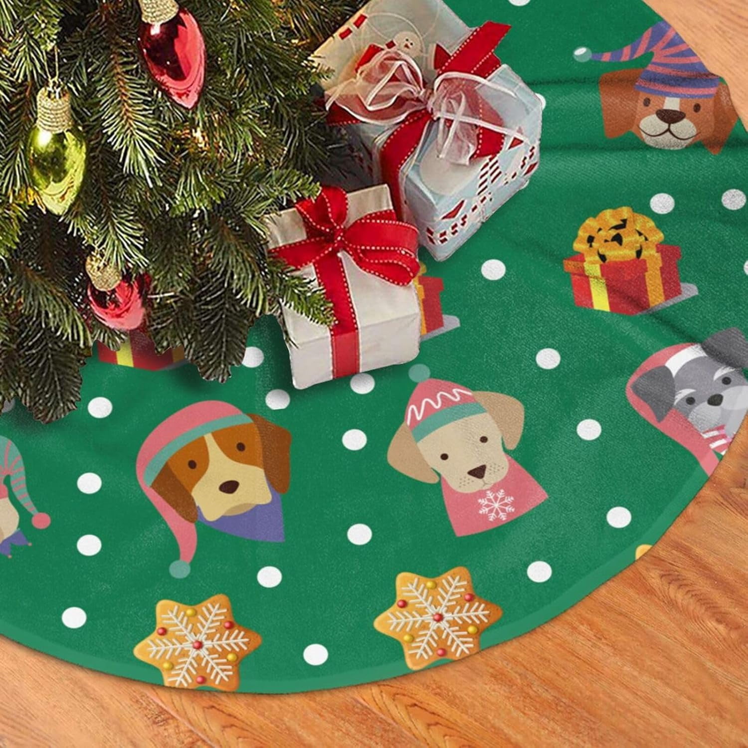 KUNPENG Cute Dinosaurs Red Christmas Tree Skirt Animal Tree Skirts ...