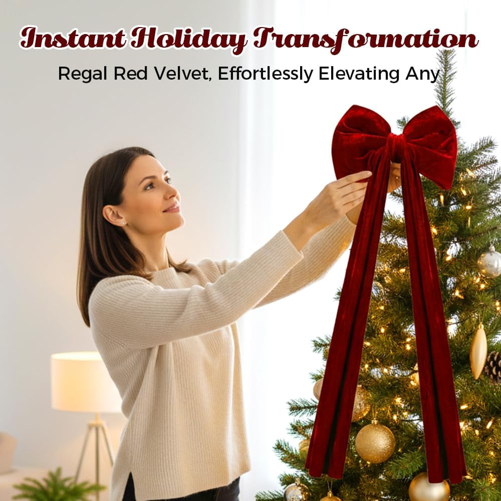 KUNPENG Extra Large Bows Christmas Tree Topper Decor, High Quality Tree Toppers Big Bows for ...