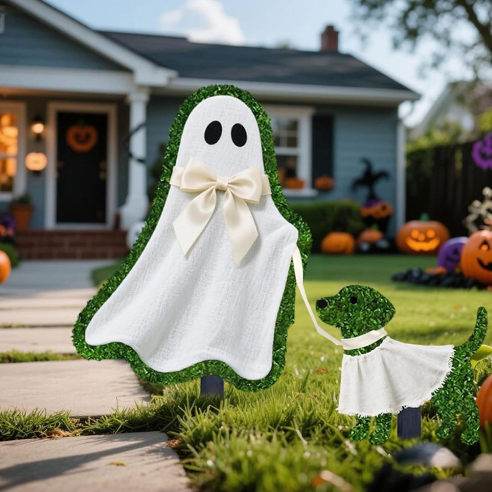 KUNPENG Ghostly Artificial Outdoor Shrubs, Halloween Ghost Decorations ...