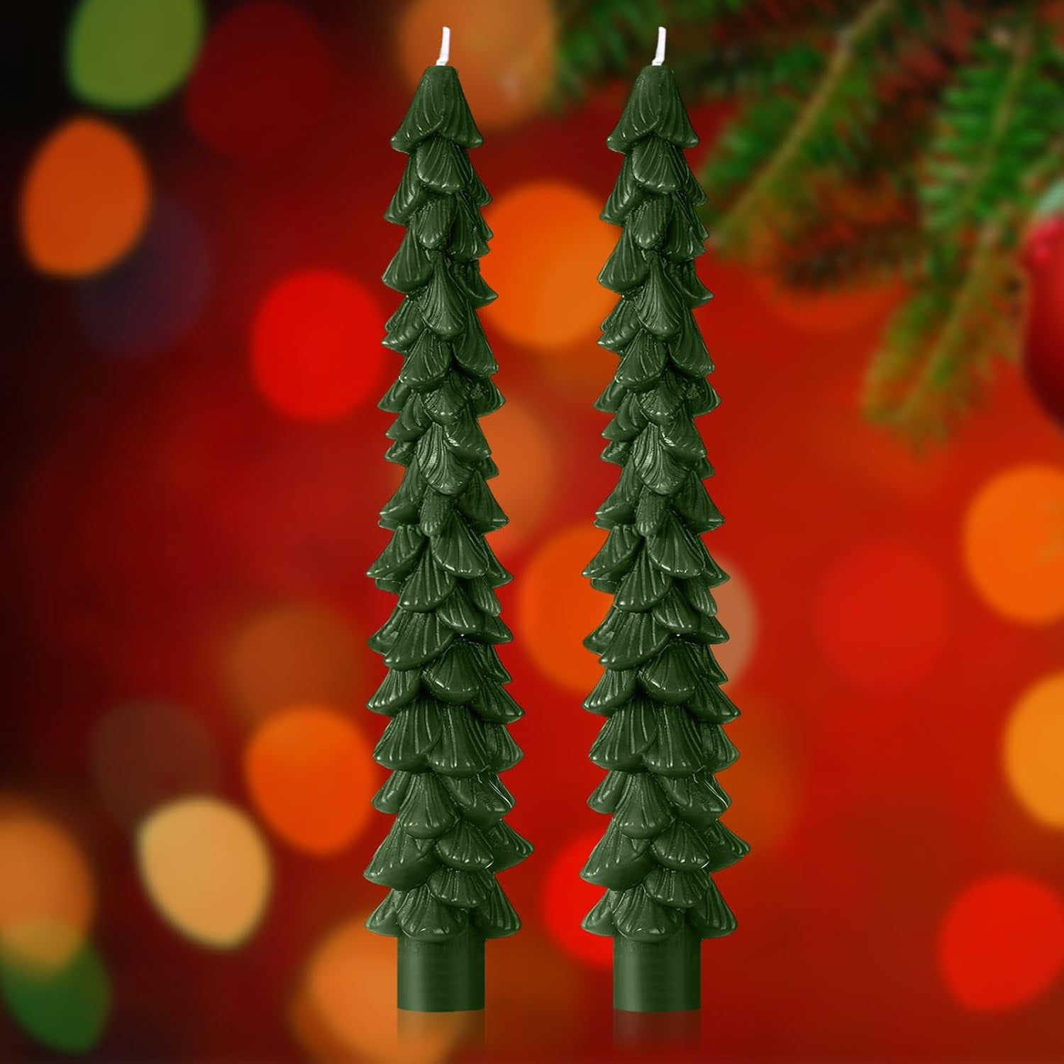 KUNPENG Green Christmas Tree Shaped Taper Candles, 10 Inch LED ...