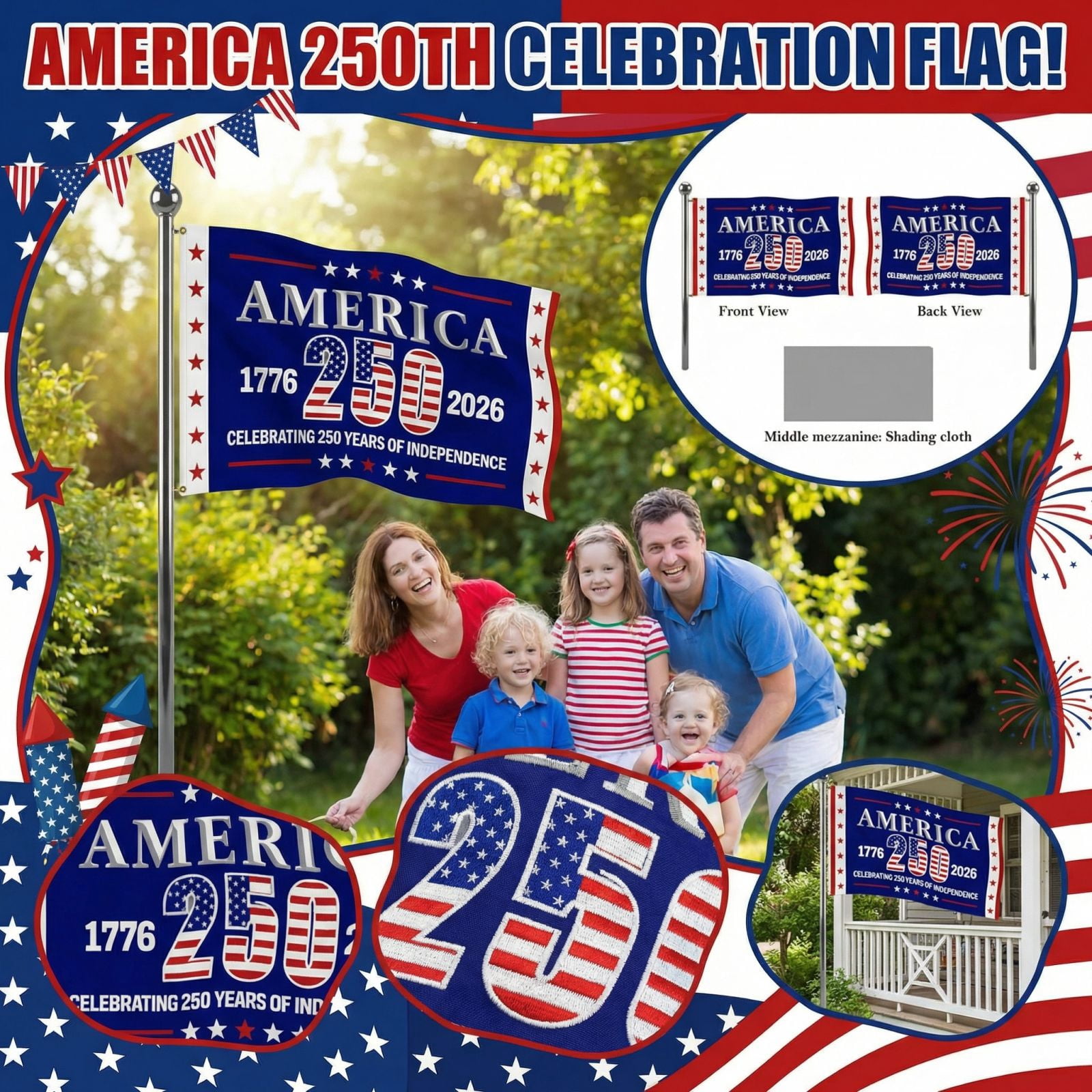 KUNPENG Official 250th Anniversary Commemorative Flag, USA 1776-2026 ...