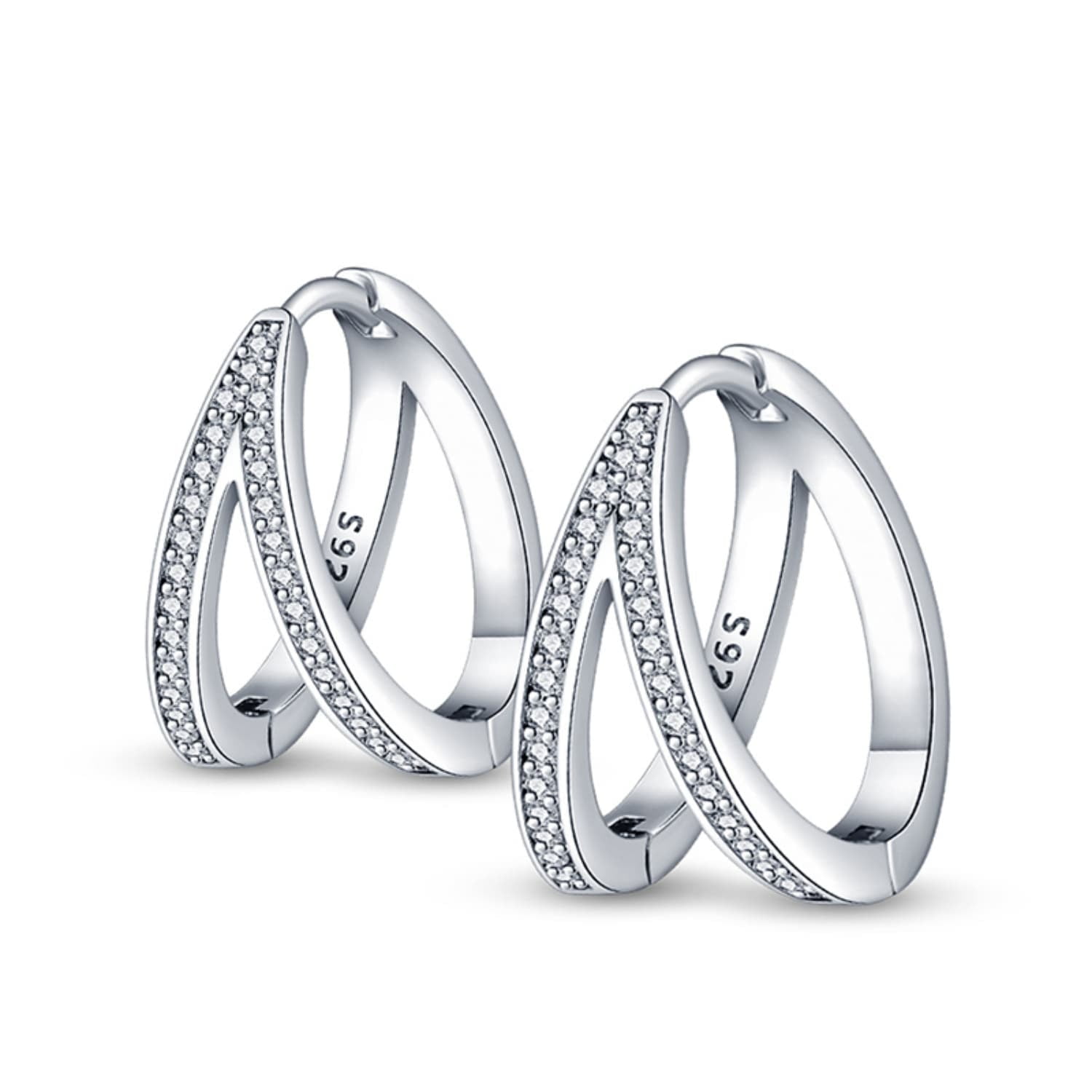 KUNSIR Double Hoop Earrings Silver Huggie Hoop Earrings For Women Loop ...