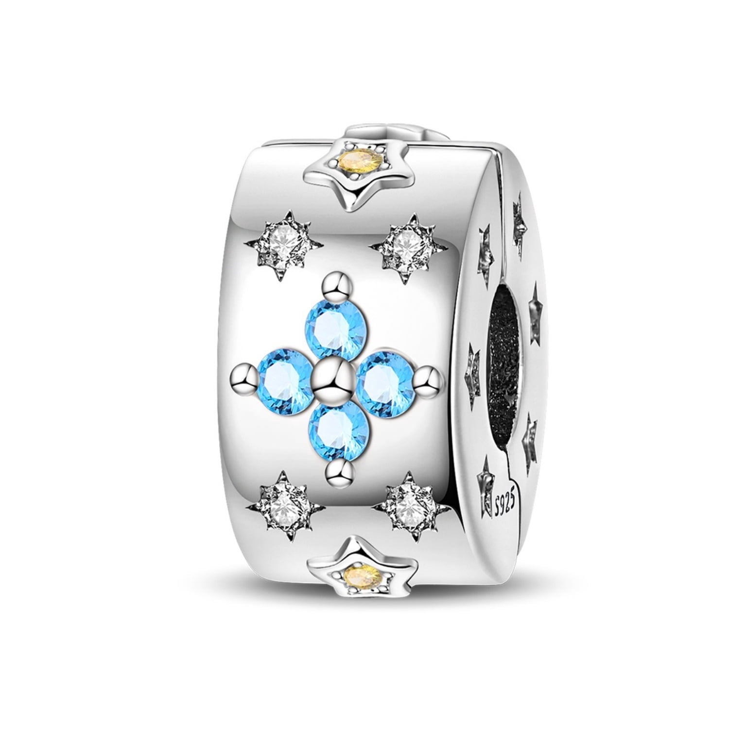 KUNSIR Sterling Silver Clip Spacer Charm Lock Stopper Bead For Chain ...