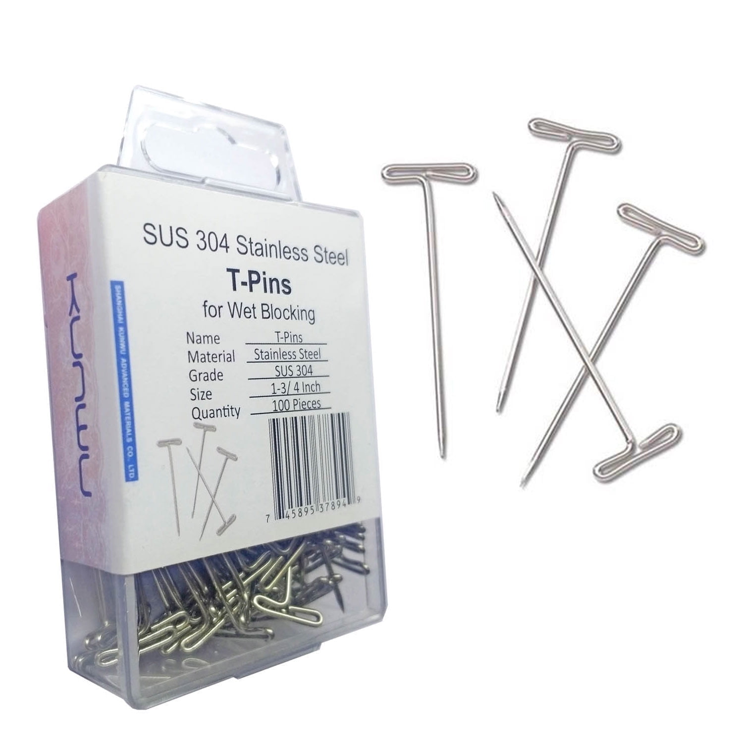 KUNWU SUS304 Real Stainless Steel Wig T-Pins for Knit & Lace Wet ...