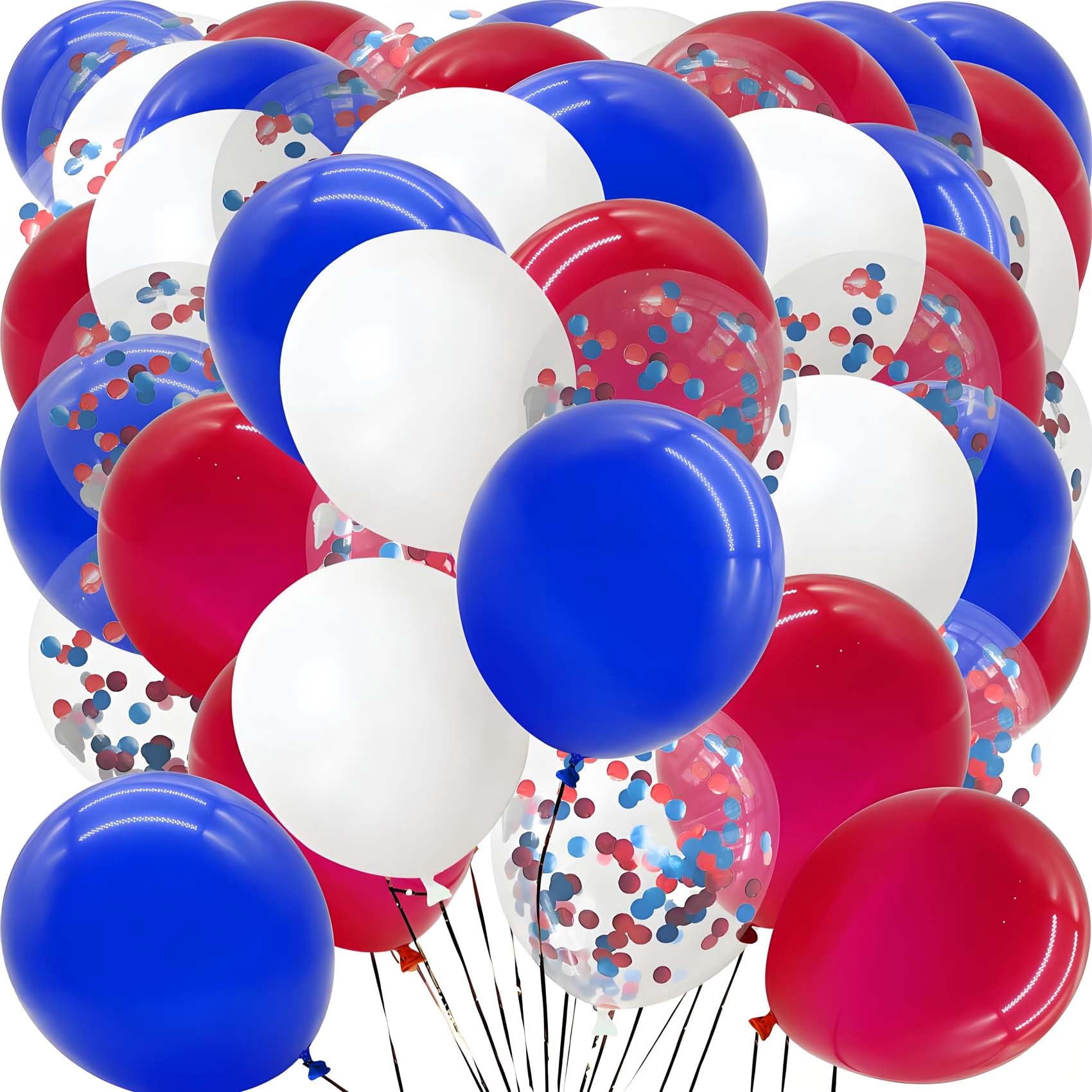 KUNYYI Red White and DHF10 Blue Balloons with Confetti Balloons 12 inch ...