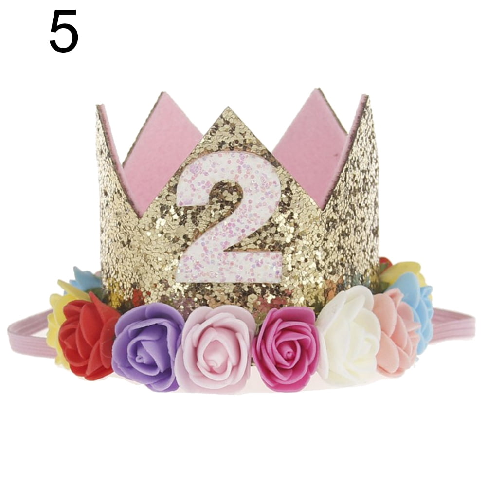 KUNyu Baby Girl Sequin Number Flower Crown Headband Birthday Party ...