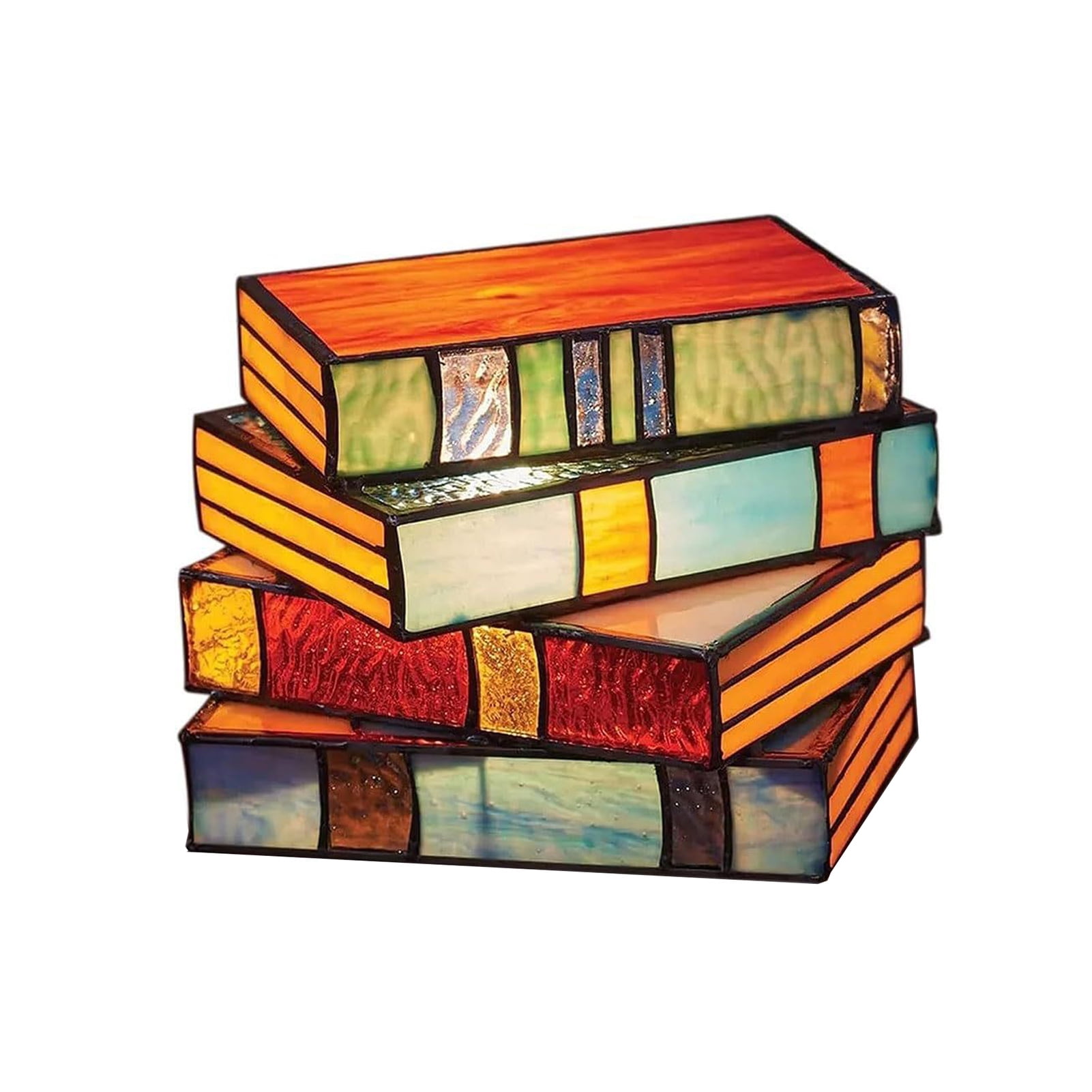 KUNyu Creative Stained Glass Stacked Book Lamp Handcrafted Colorful Glass Nightstand Desk Lamp ...