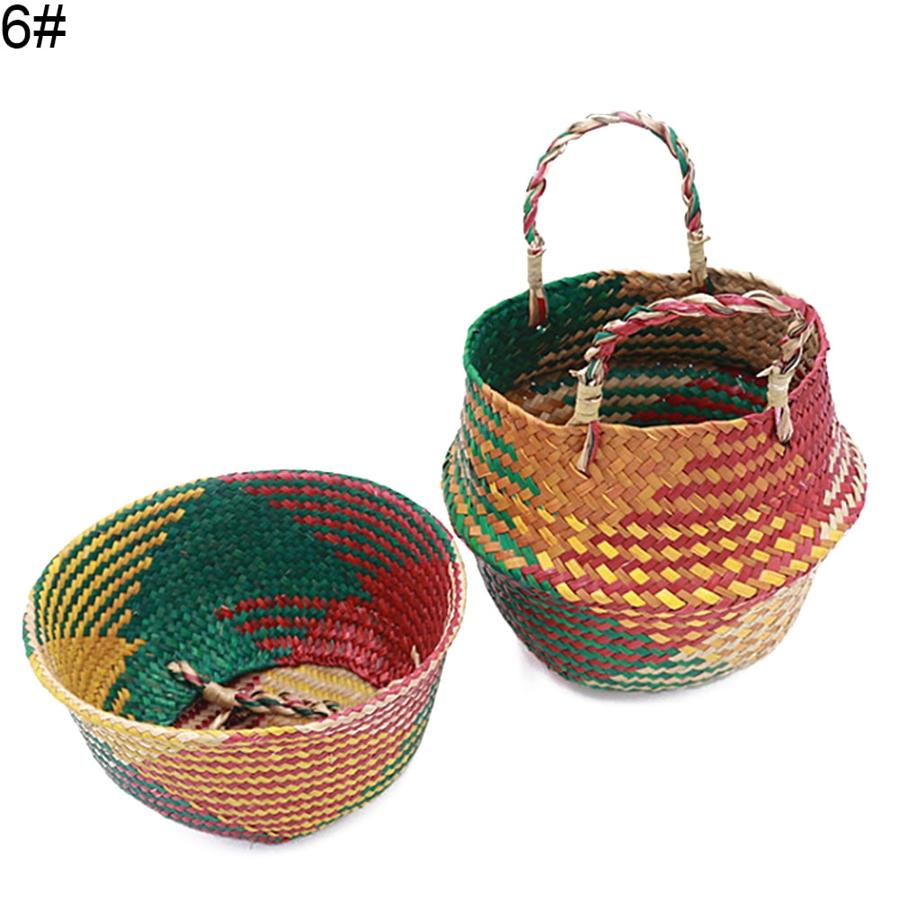 KUNyu Hanging Foldable Woven Rattan Storage Basket Flower Pot Garden ...