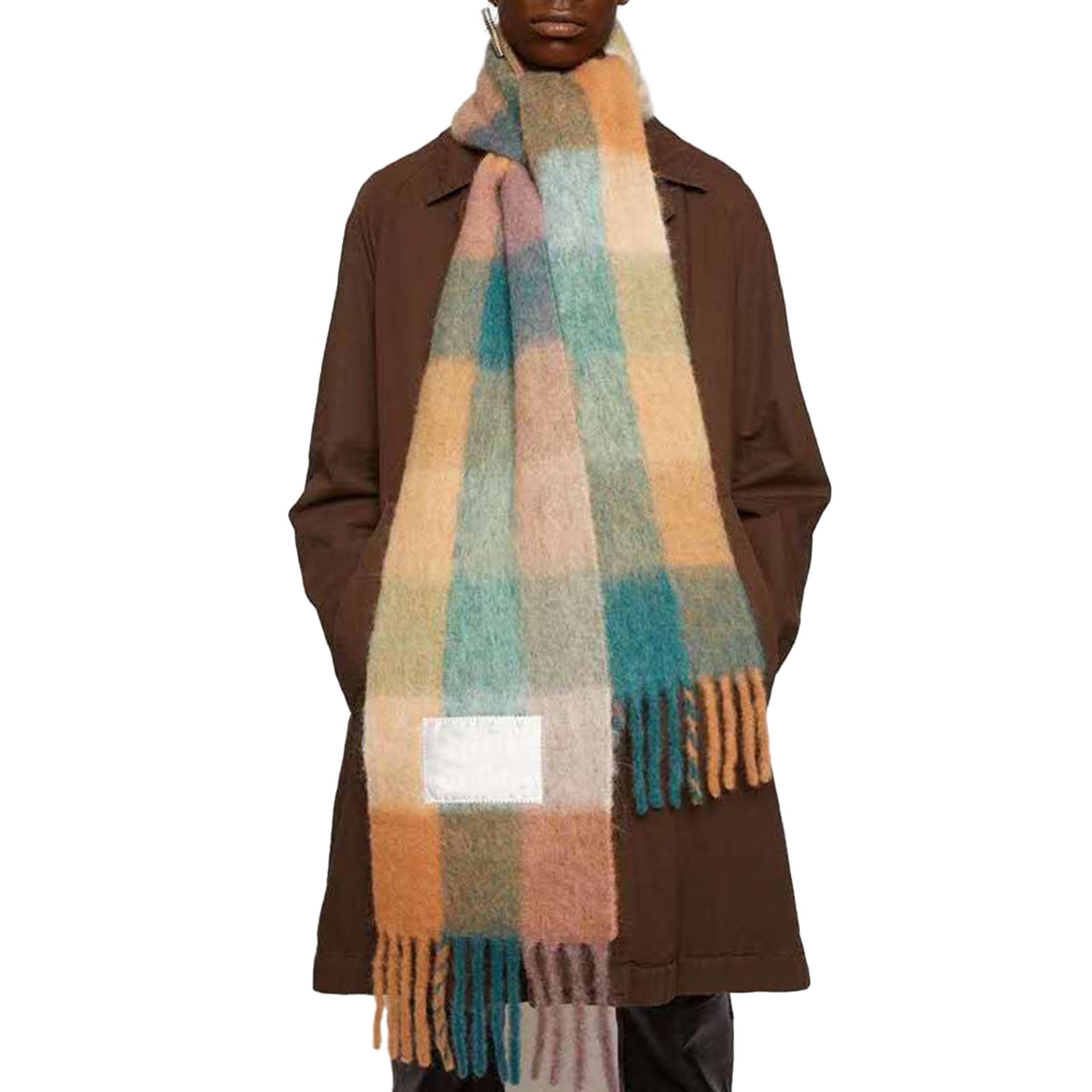 KUNyu Women Winter Scarf Colorful Colorblock Tassel Decor Thick Warm ...