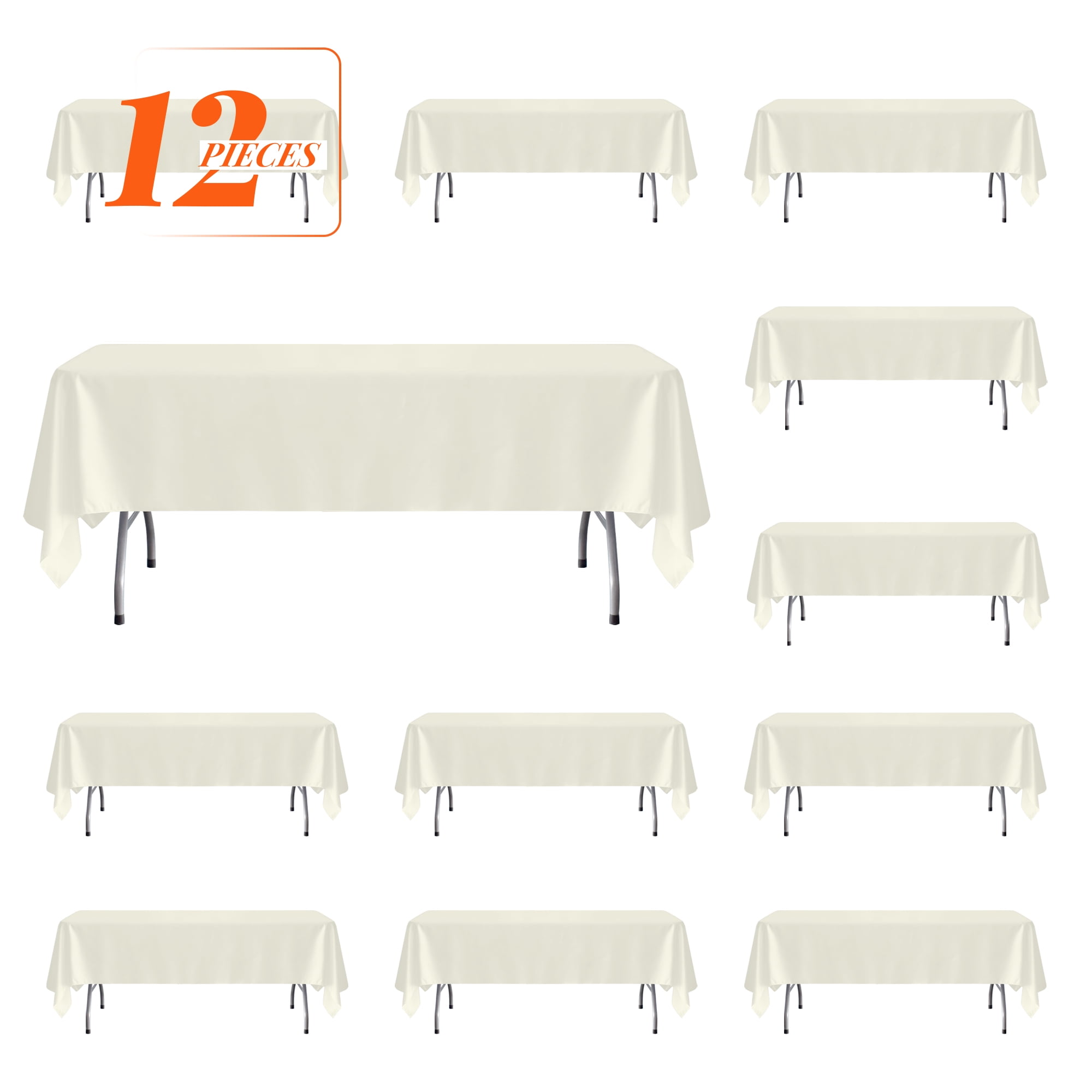 KUOGO 12 Pack Ivory Tablecloth 60 x 126 Inch Polyester Table Cloth for ...