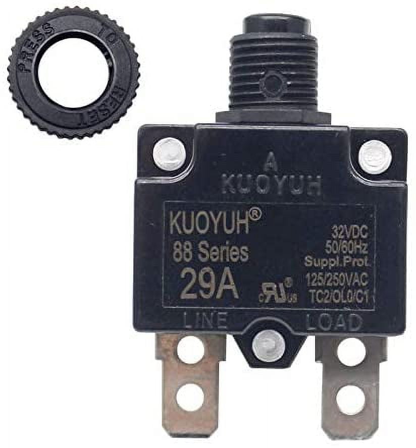 KUOYUH 29 Amp 125/250VAC 32/50VDC 88 Series Push-To-Reset Thermal ...