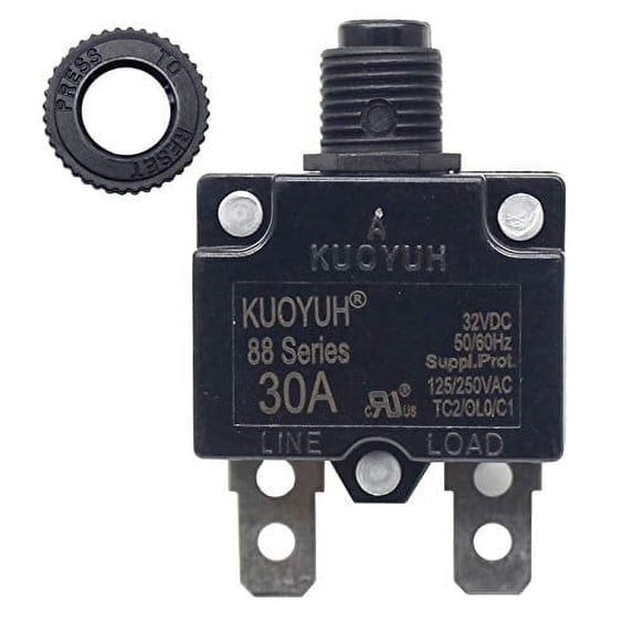 KUOYUH 30 Amp DC Circuit Breaker Push-Button Reset with Quick Connect ...