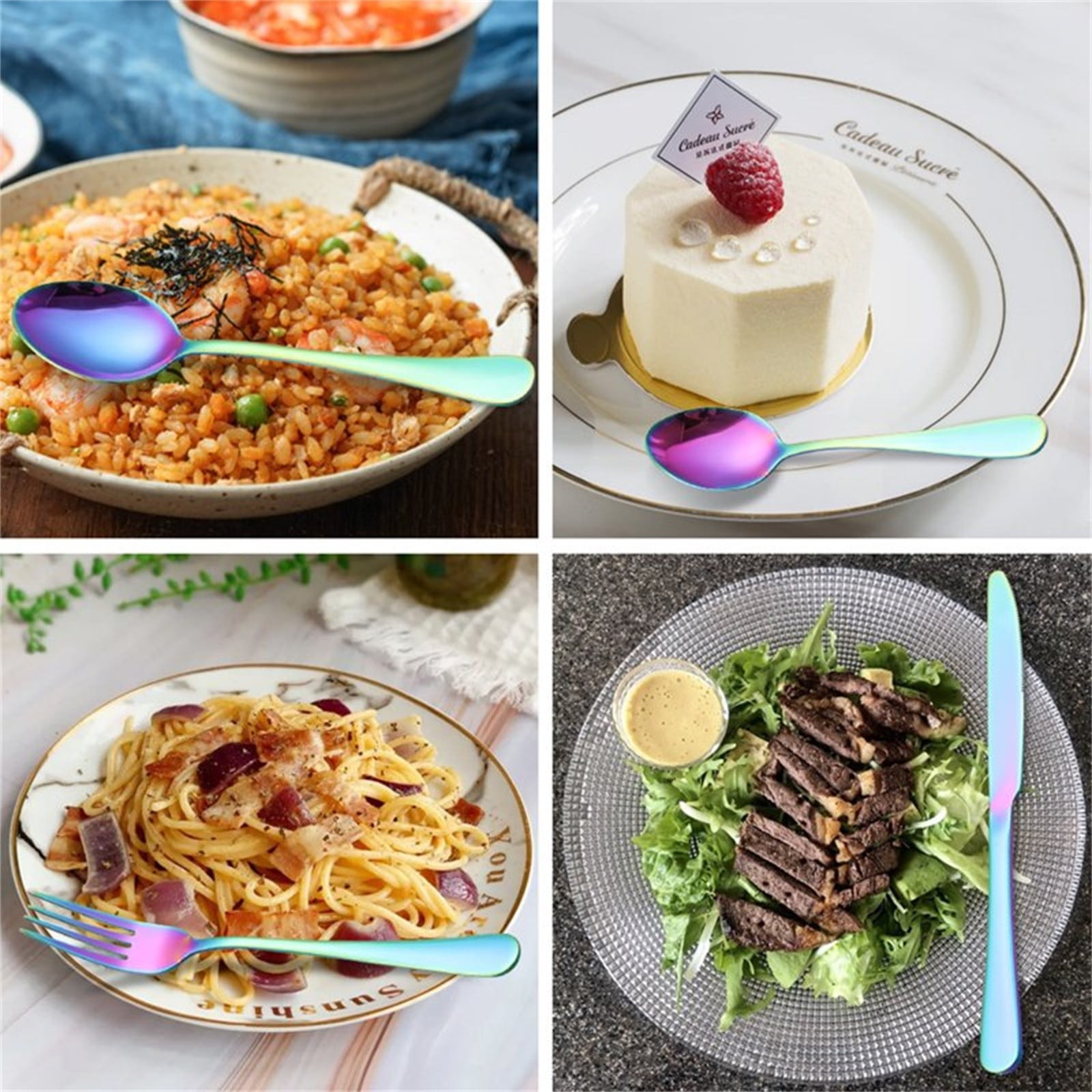 KUOZHUOW 24 Pcs Rainbow Flatware Set With Holder Colorful Stainless ...