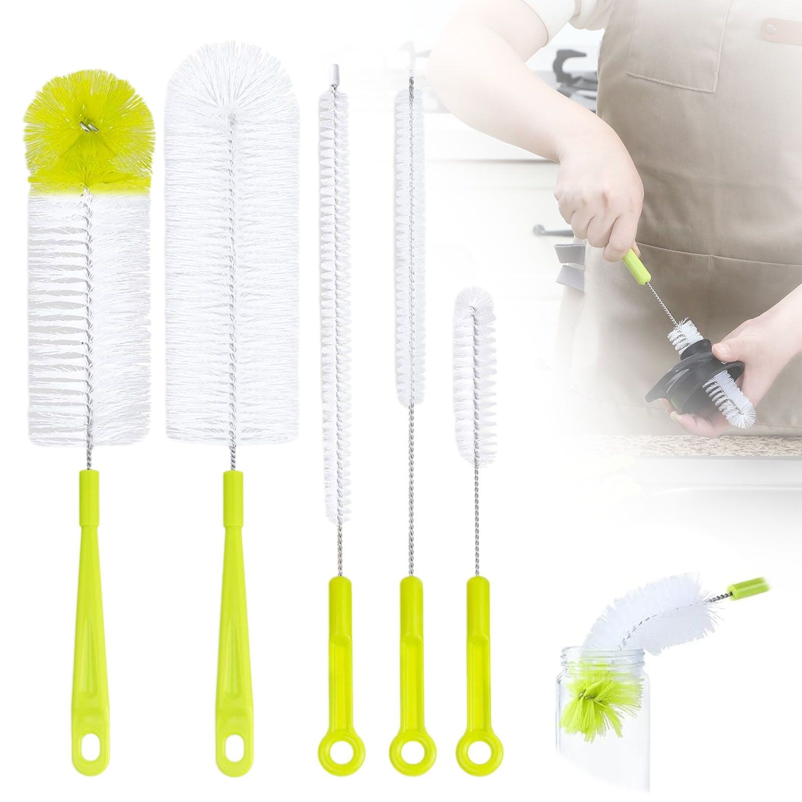 KUOZHUOW 5pcs Bottle Cleaning Brush Set Long Handle Bottle Cleaner For ...