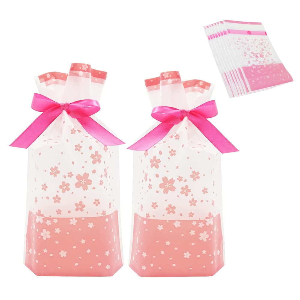 KUPOO 50Pcs Candy Cookies Plastic Drawstring Gift Bags 6X9 Inch Pink ...