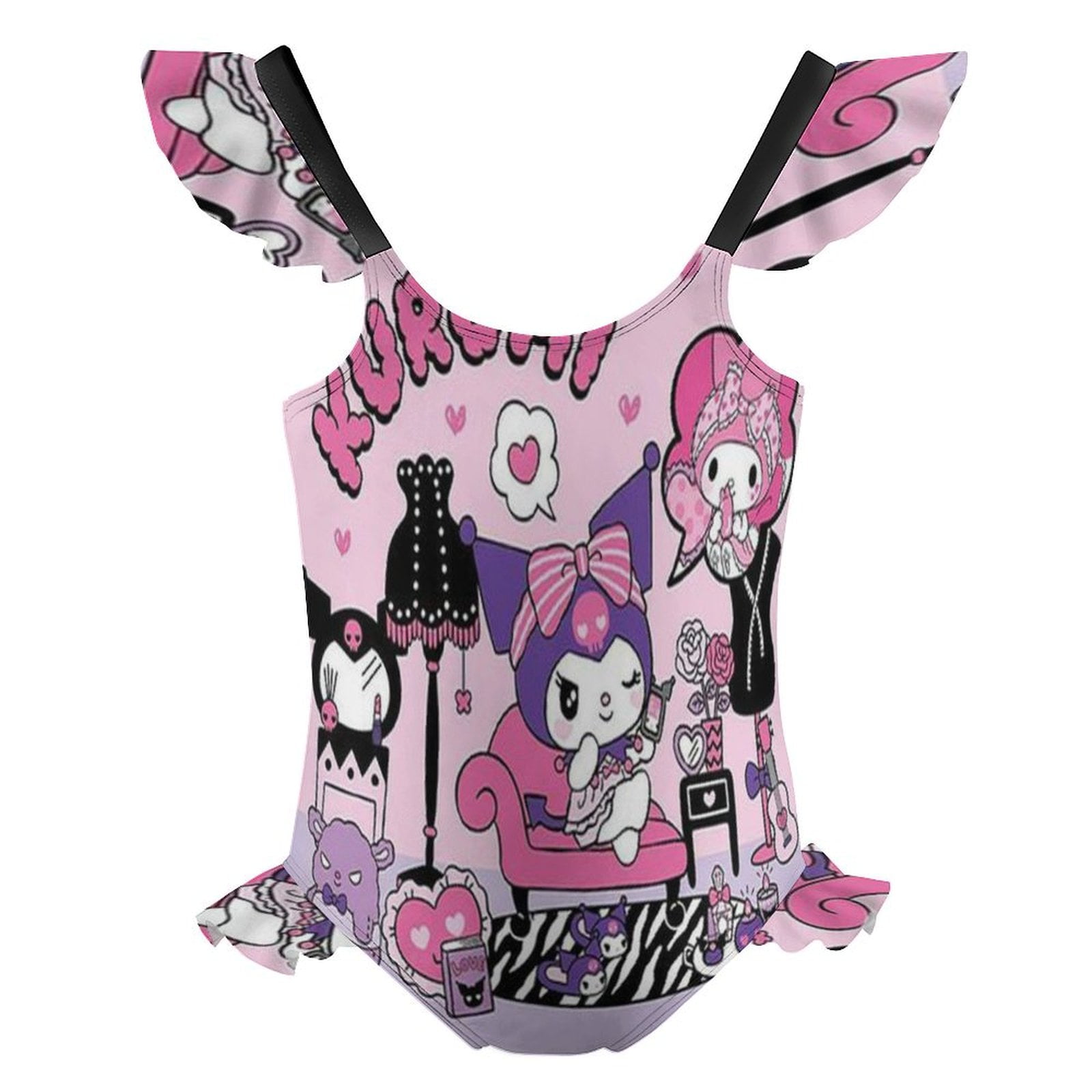 KUROMI Swimsuit Anime Cute for Girls Gift 7-9Y（120cm） KUROMI Merch ...