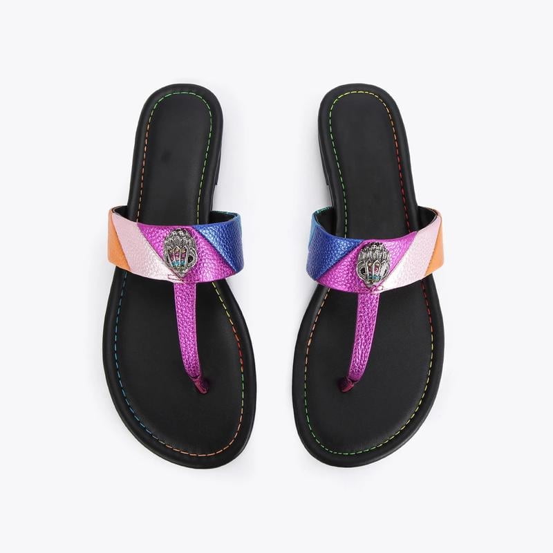 KURT EAGLE HEAD Slide T-bar Sandals,K.G Designer Slides,Black Rainbow ...