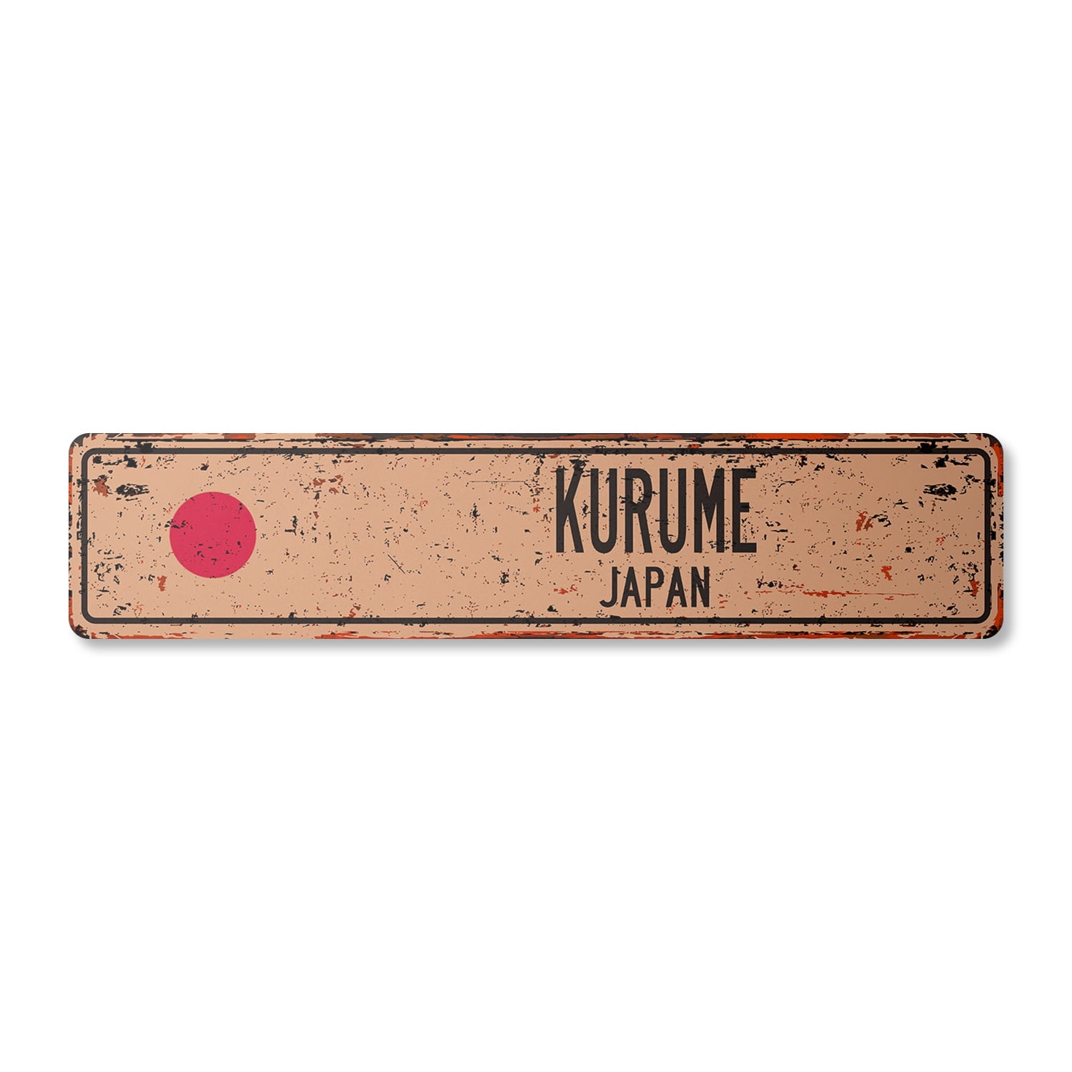 KURUME JAPAN Vintage Plastic Street Sign Japanese flag city country ...