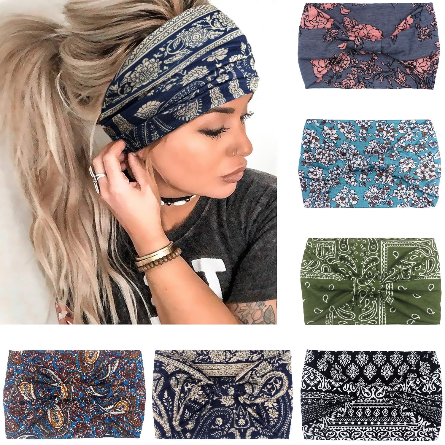 KUTGY 6 Pack Headbands for Women Yoga Knotted Headbands Elastic Criss ...