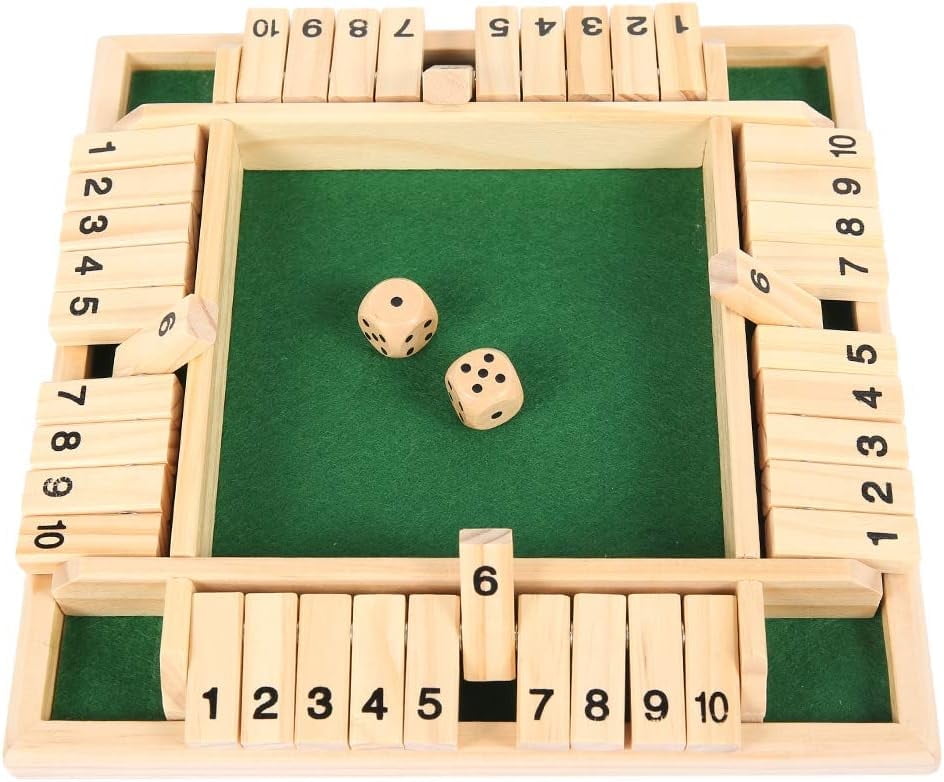 KUTGY Shut The Box Dice Game, Wooden Board Table Math Game, 2-4 Player ...