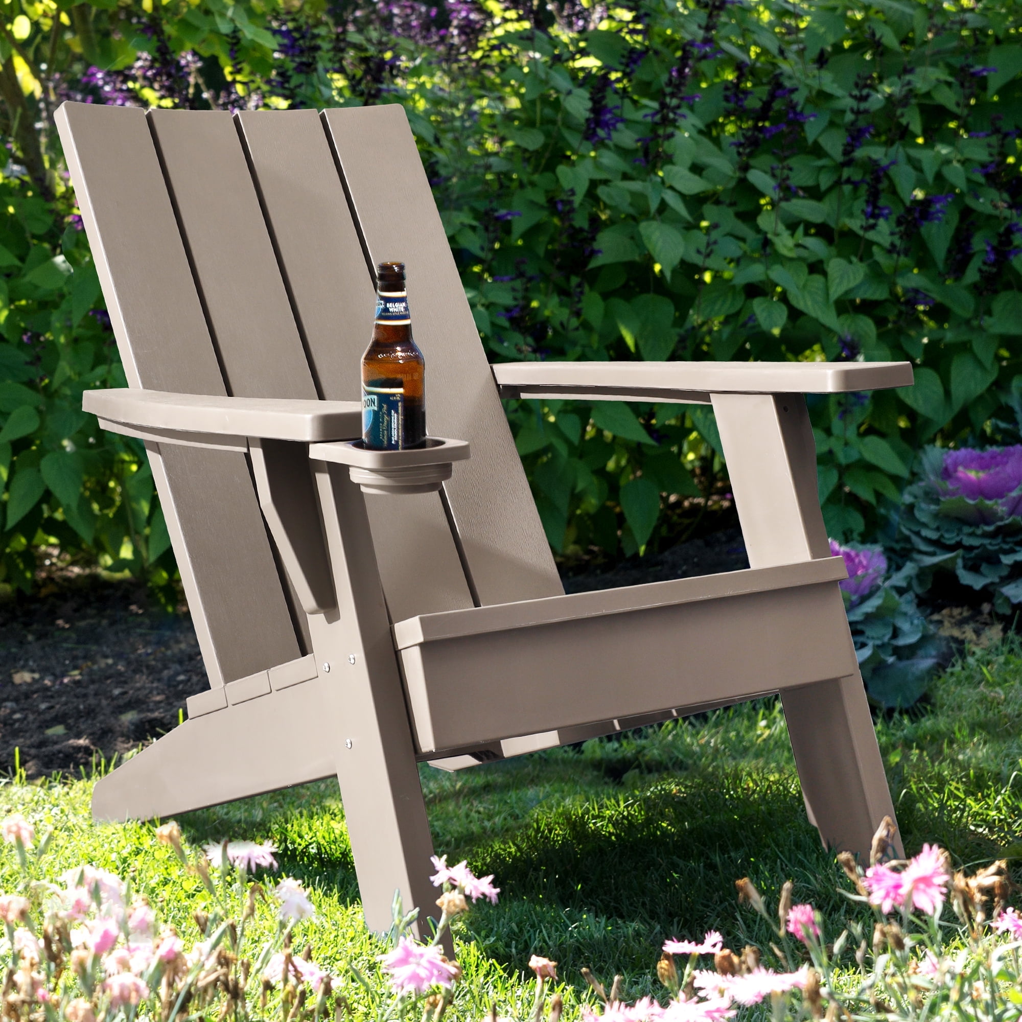 KUTIME Adirondack Chair | Outdoor Patio Light Brown Plastic Chair with ...