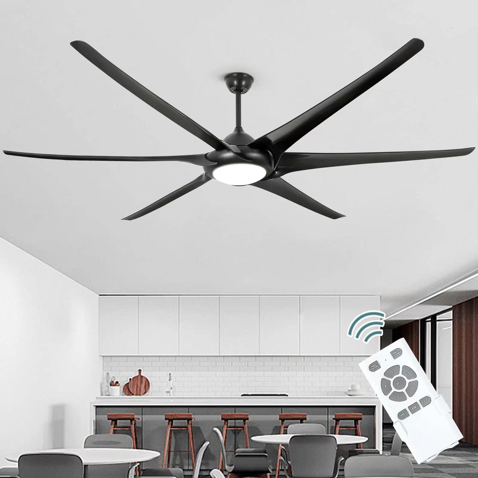 KUUFER 100" Ceiling Fan with LED Light and Remote, 6 Blades Fan 5 ...