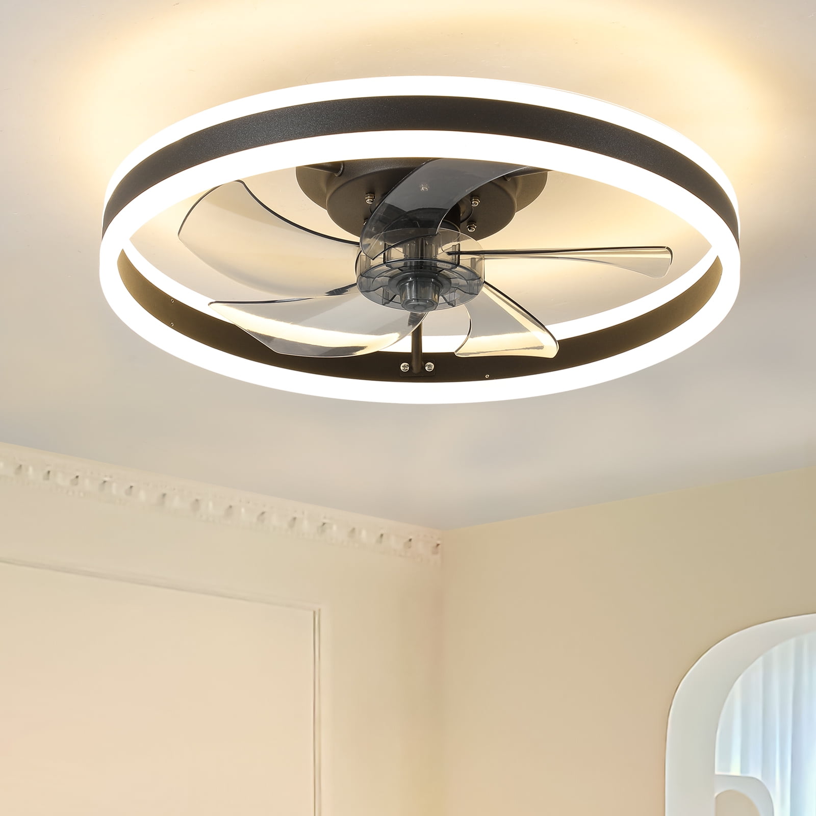 KUUFER 22" Ceiling Fan with Light for Living Room, Round Dimmable LED ...