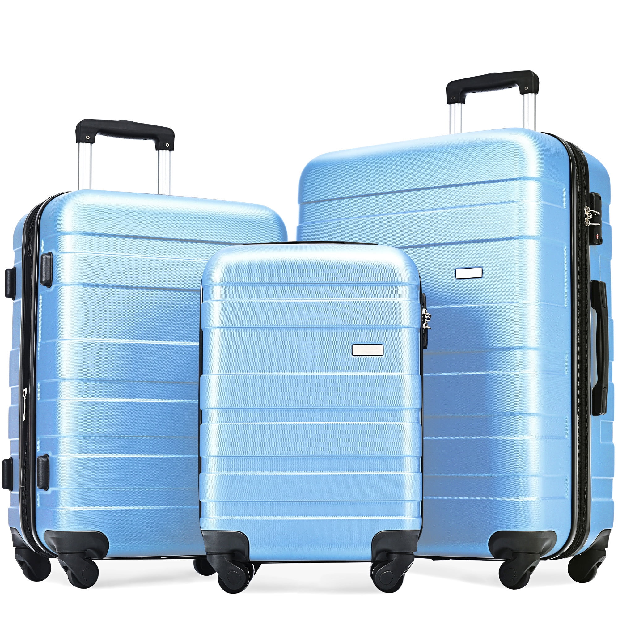 KUUFER 3 Piece Set Suitcase Spinner Hardshell Lightweight TSA Lock ...