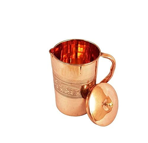 KUVI Emboss Pure Copper Jug Lacqour Coated Pitcher for Storage Serving ...