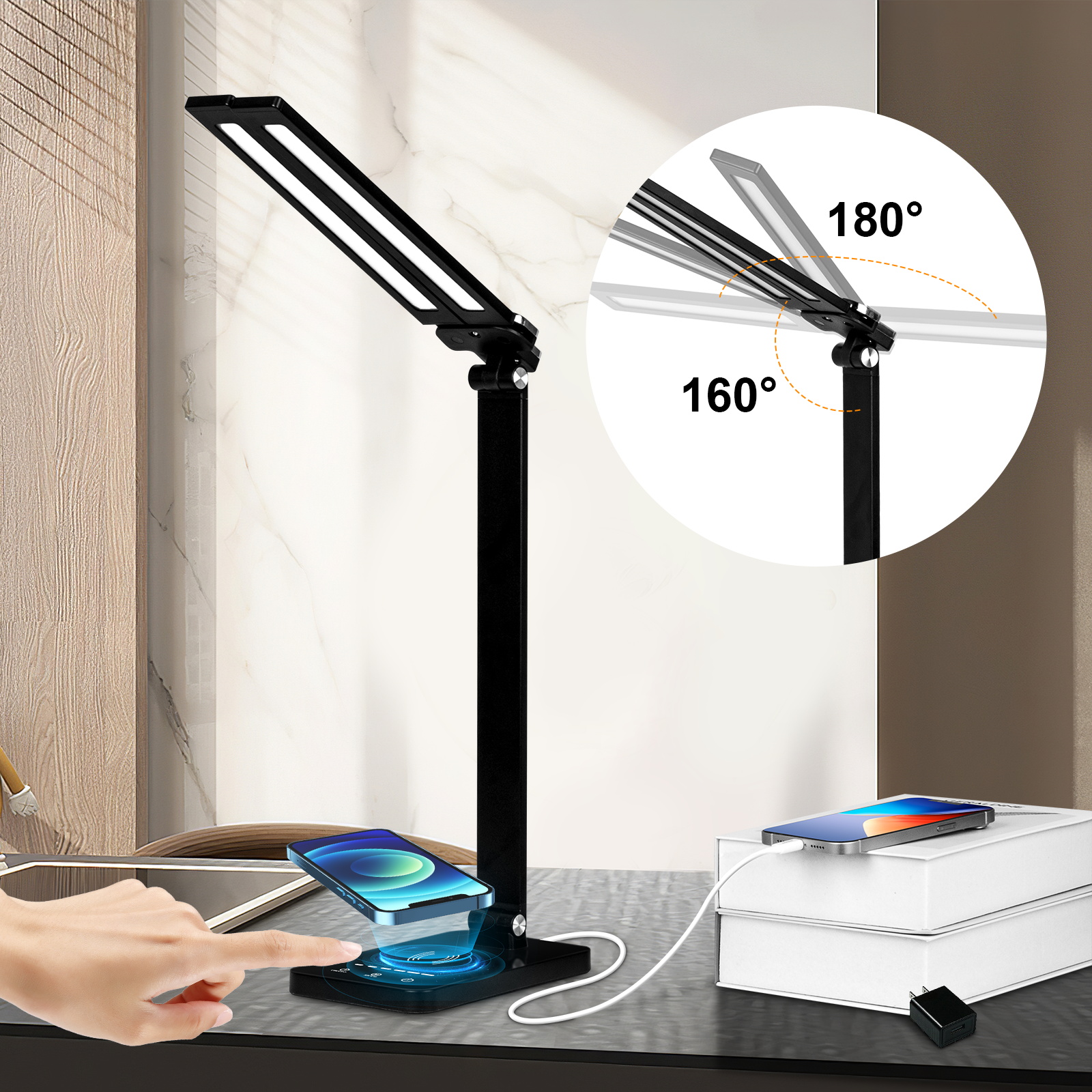 Tenergy 11W Dimmable LED Desk Lamp with USB Charging Port, Black ...
