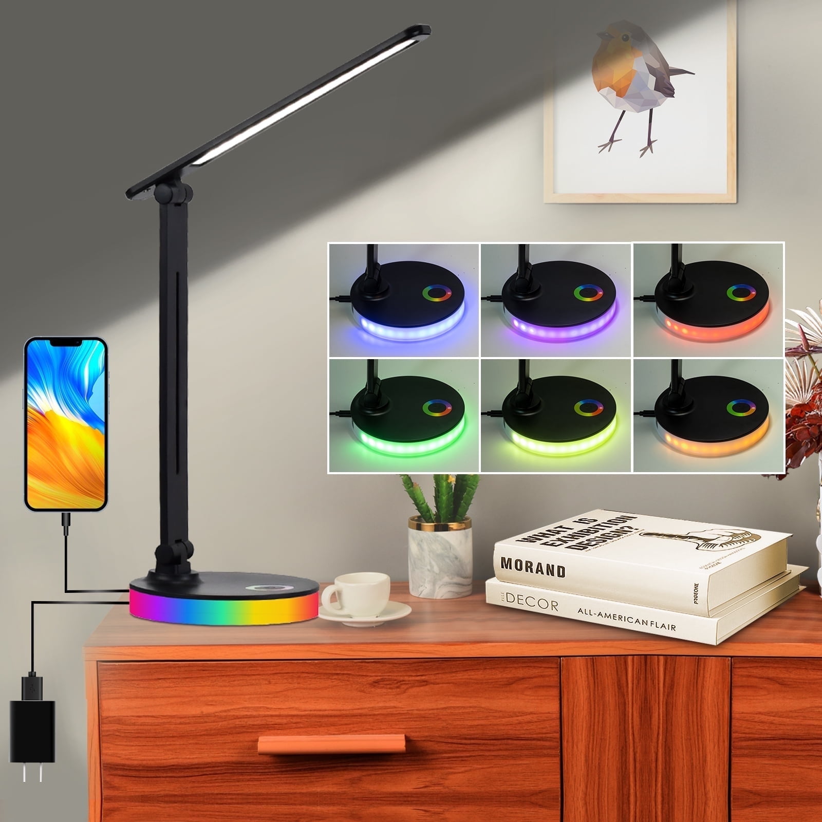 KUVRS LED RGB Desk Lamp, Touch Control, Eye-Caring, Foldable, USB ...