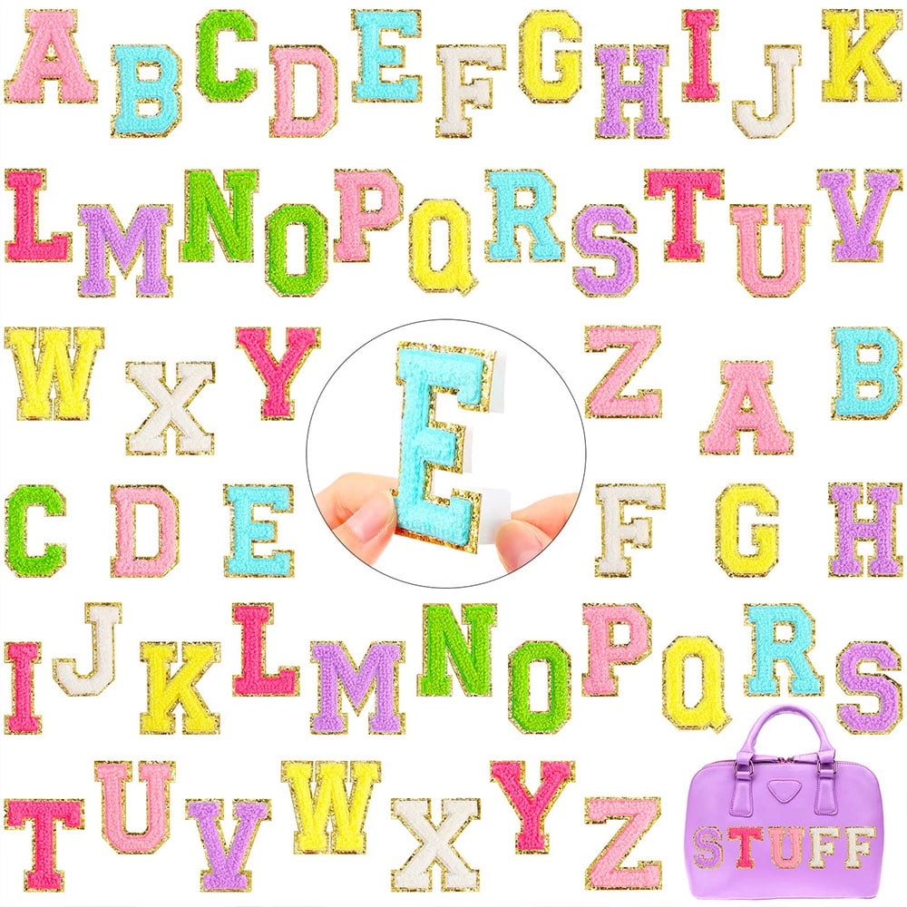 KUYHRF 52 Pieces Self Adhesive Chenille Letter Patches Glitter Chenille ...