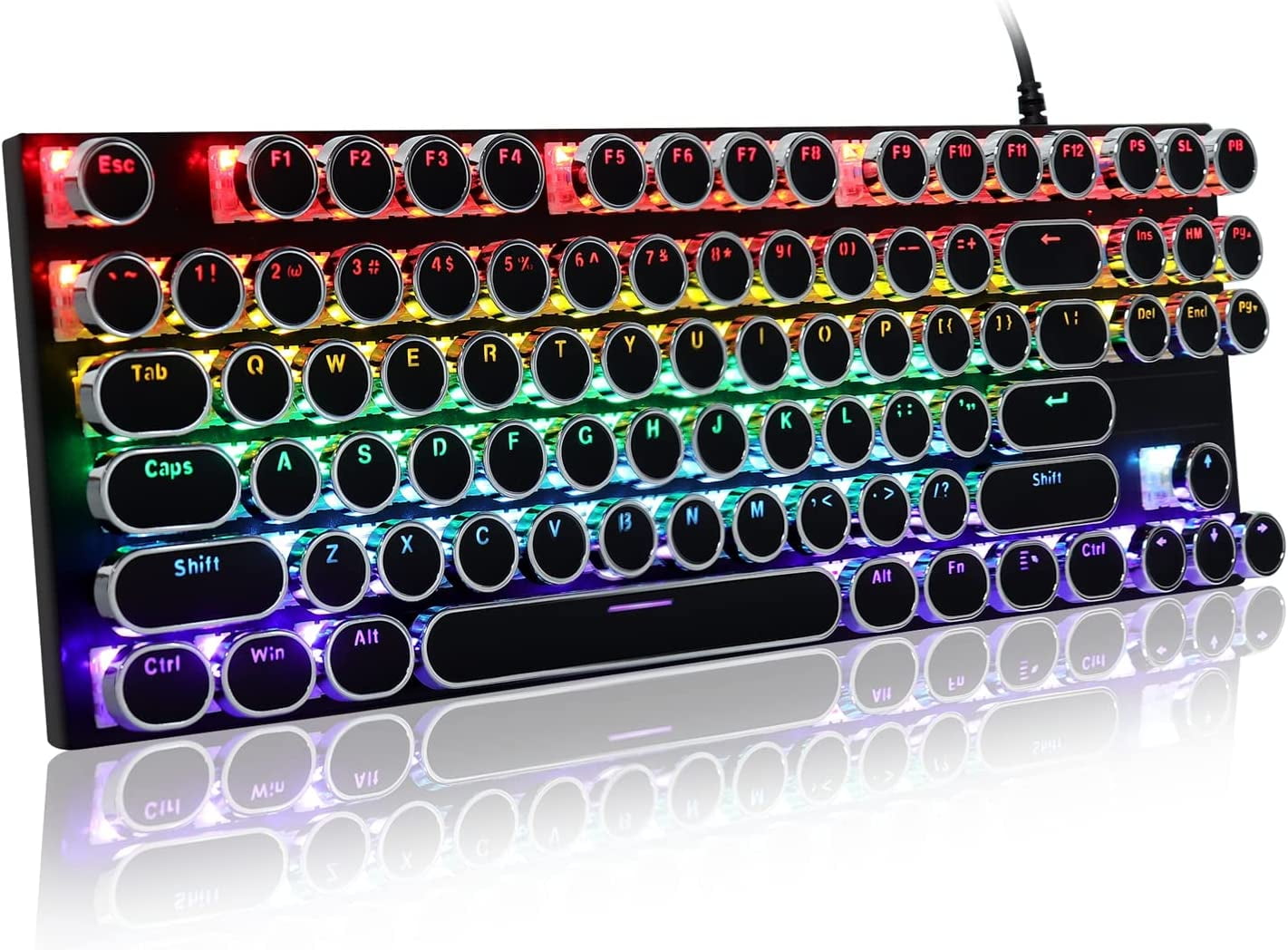 KUYHRF HJK917 USB Wired Mechanical Gaming Keyboard, Blue Axis 87 Round ...