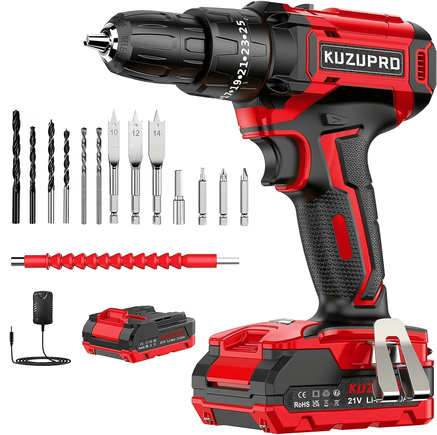 KUZUPRO Cordless Drill Set 21V, Electric Power Drill Kit with 2.0Ah ...