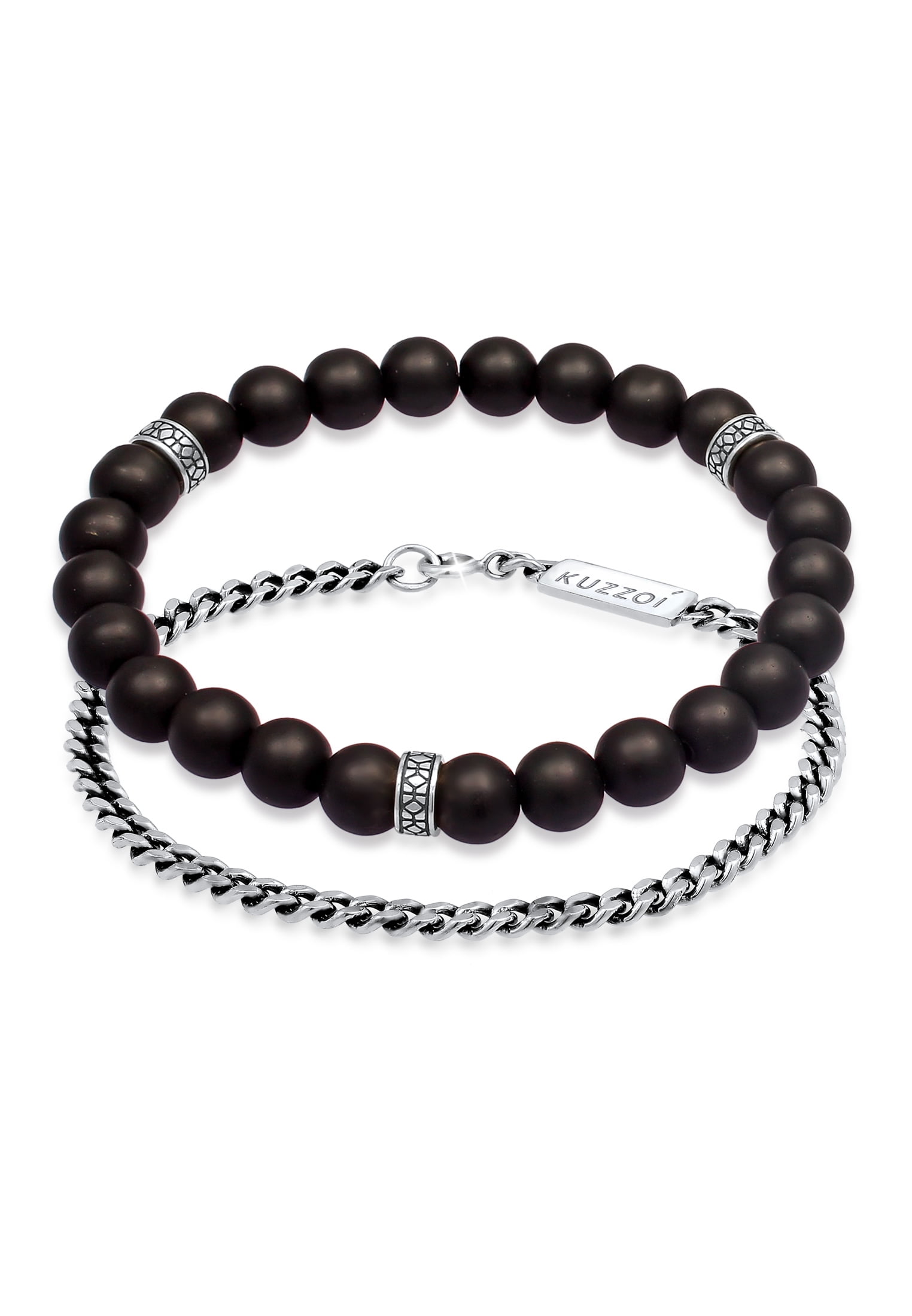 KUZZOI Men 925 Sterling Silver Cuban Chain, Onyx Bracelet Set 7.48-9.05 ...