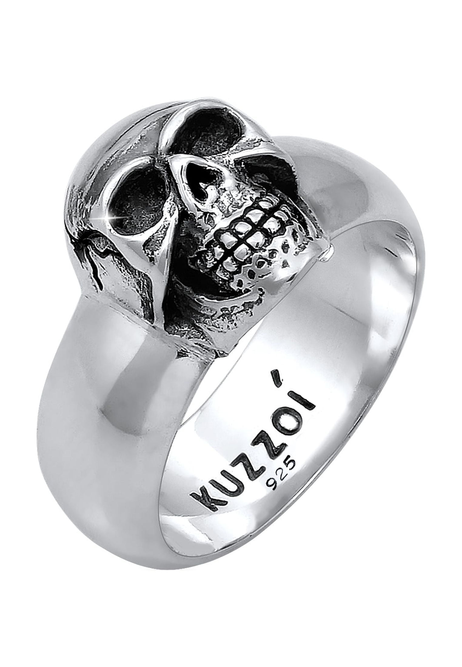 KUZZOI Men Skull Goth Biker Signet Band Ring Oxidized 925 Silver Size 9 ...
