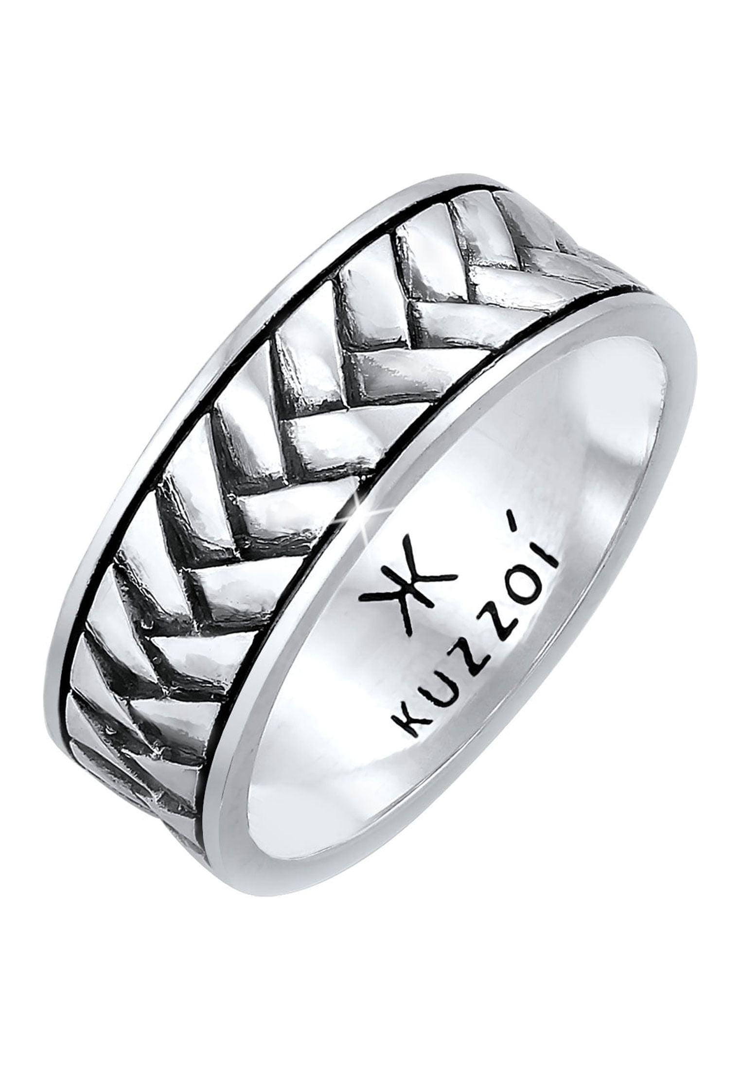KUZZOI Men's 0,27" Fishbone Pattern Wedding Band Ring 925 Silver ...